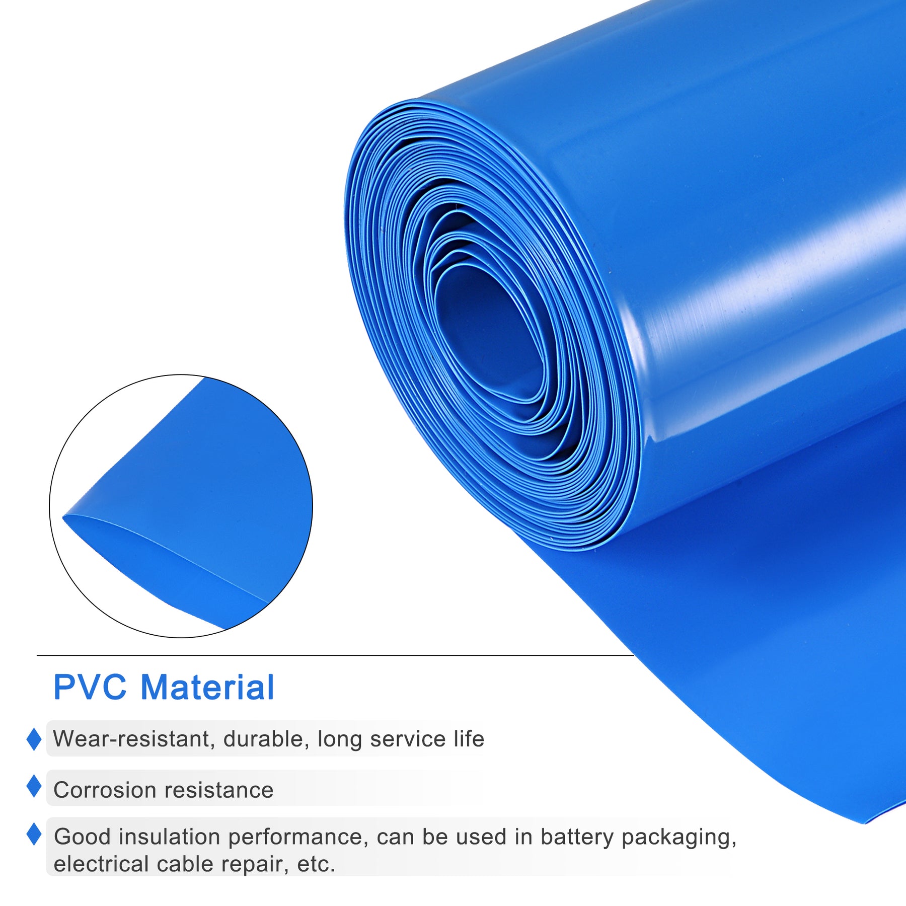 Battery Wrap 250mm Flat 8 ft PVC Heat Shrink Tube Wraps Blue | Harfington