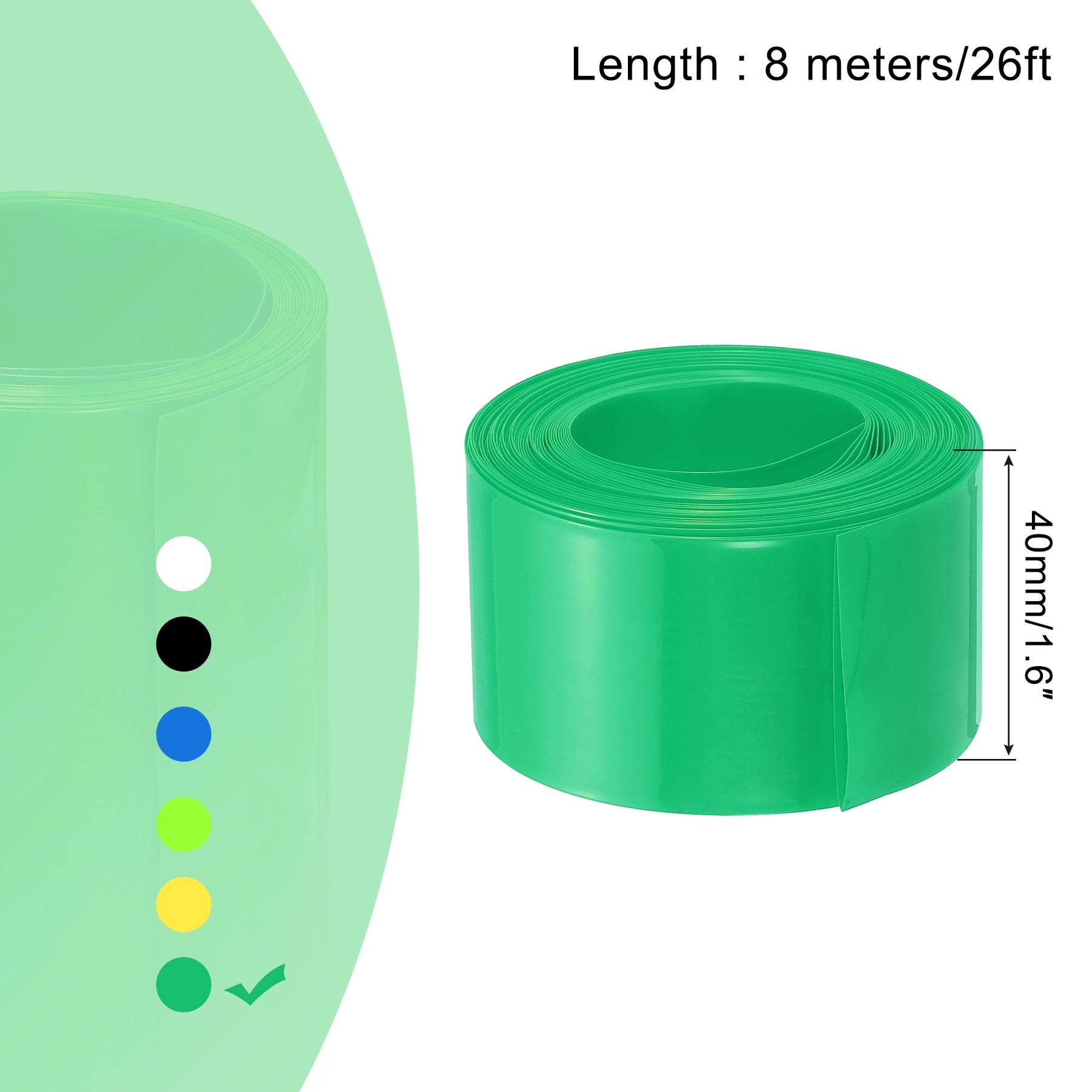 Battery Wrap 40mm Flat 26ft PVC Heat Shrink Tube Wraps Green | Harfington