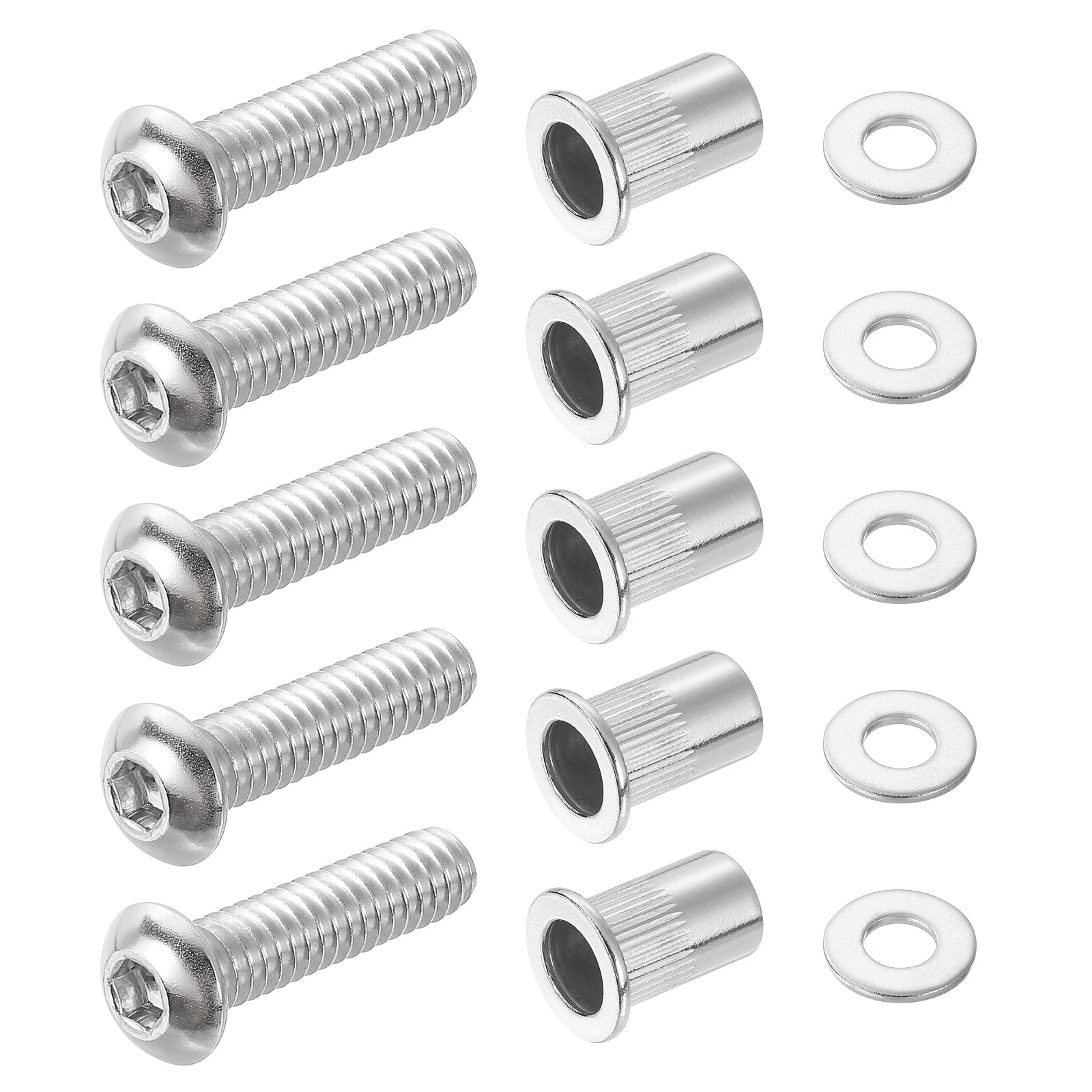 Uxcell Stainless Steel 1/4-20 Rivet Nuts, Washers and 1" Bolts 150pcs ...