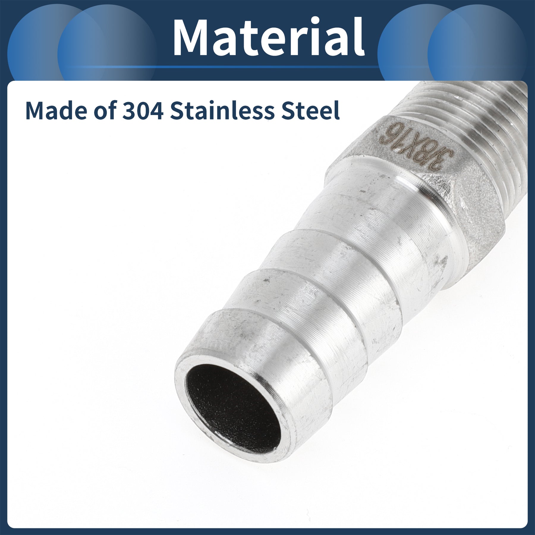 Stainless Steel Barb Fittings, 5/8" Barb 3/8 BSPT Male Hose Barb Tubing Connector for Air Water ...