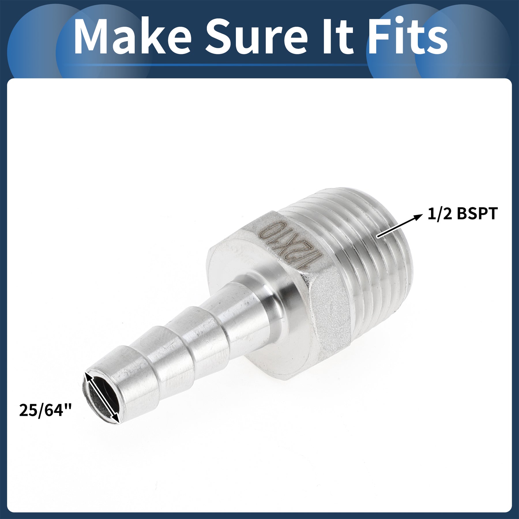 Stainless Steel Barb Fittings, 25/64" Barb 1/2 BSPT Male Hose Barb Tubing Connector for Air ...