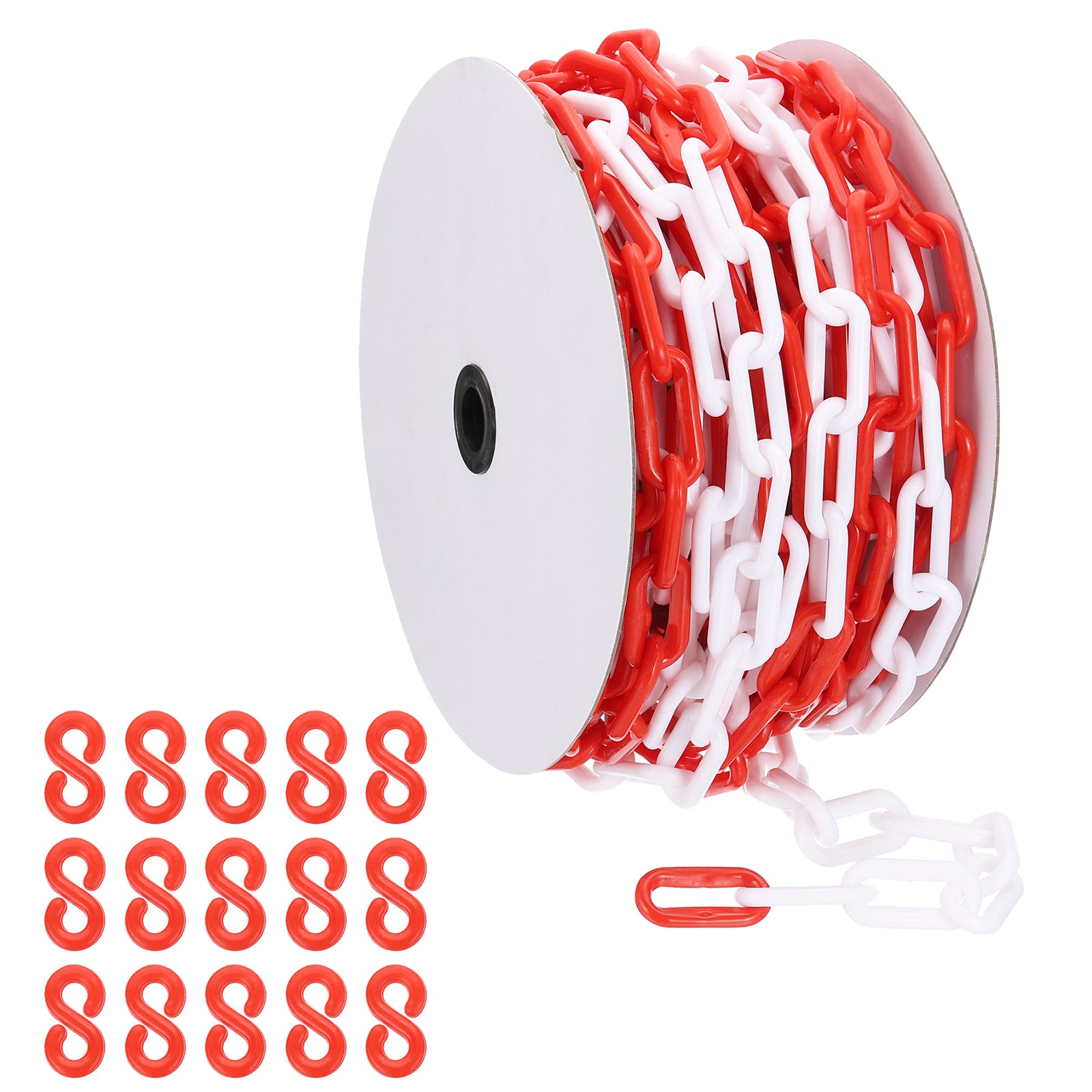 Red/White Plastic Chain, 72 ft 8mm Safety Barrier Chain Large Plastic ...