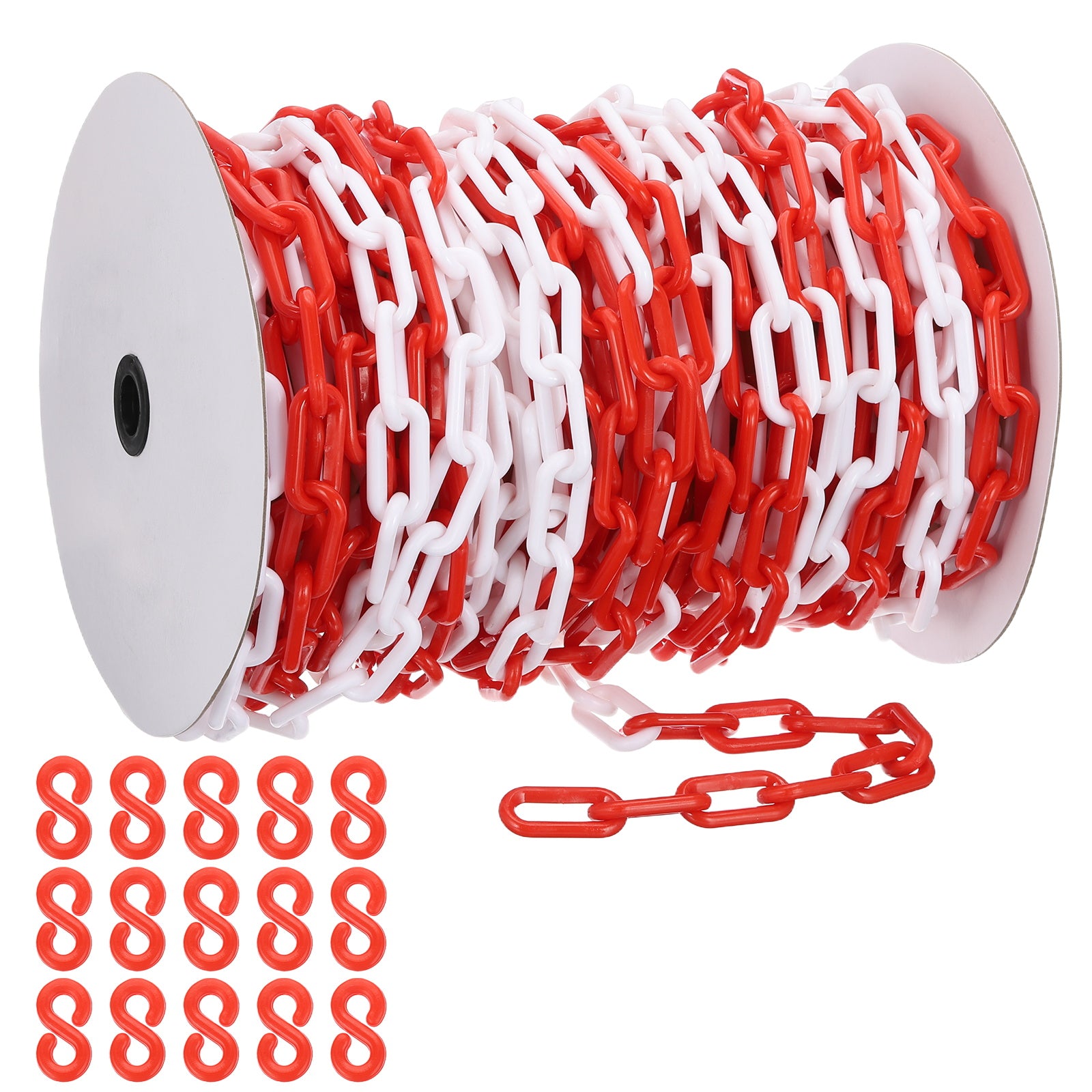 Red/White Plastic Chain, 131 ft 8mm Safety Barrier Chain Large Plastic ...