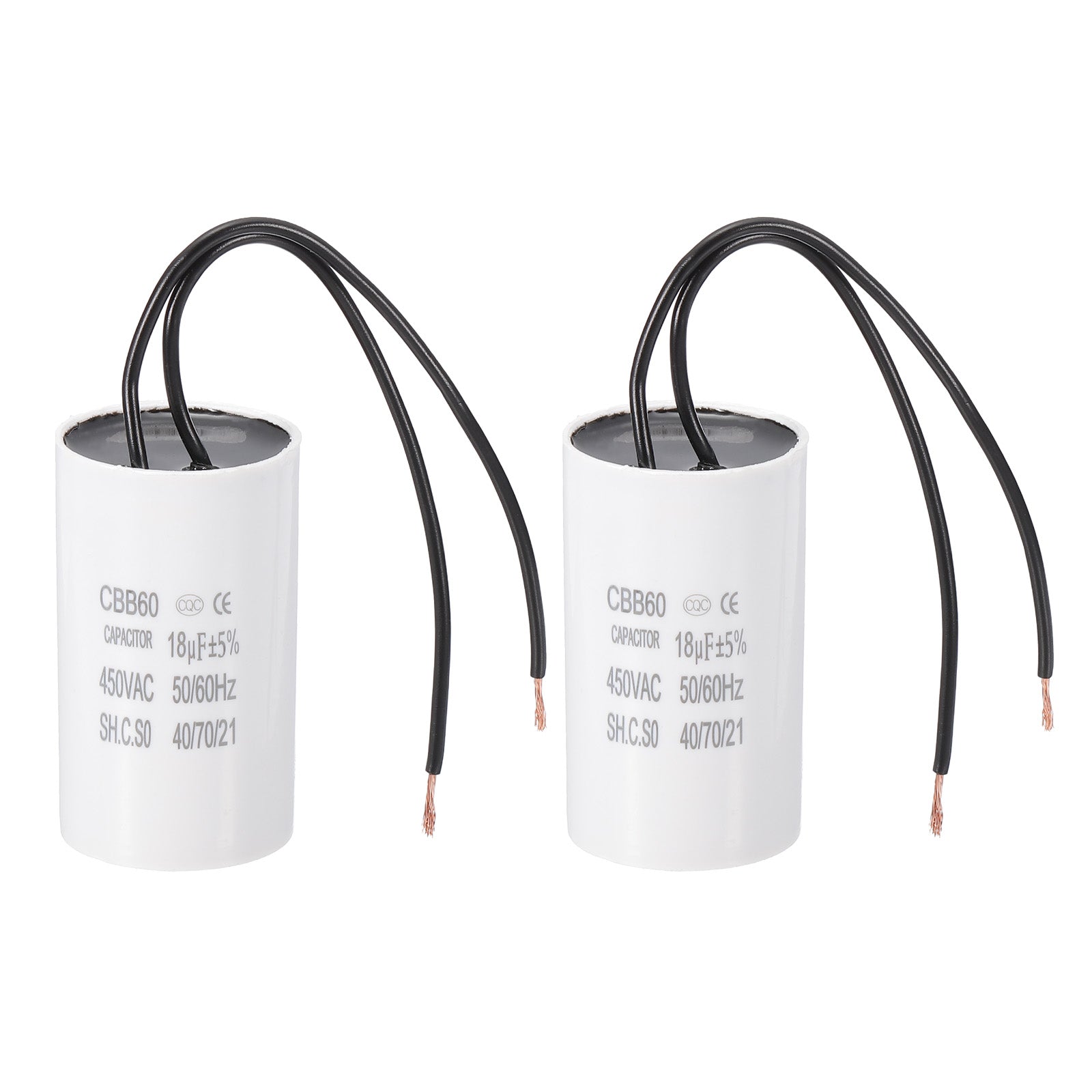 2 Pcs 18uF CBB60 Running Capacitor with 2 Wires, AC 450V (White ...
