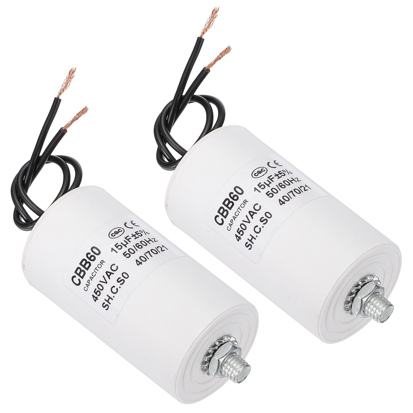 CBB60 15uF Running Capacitor,2Pcs AC 450V 2 Wire 50/60Hz Cylinder ...