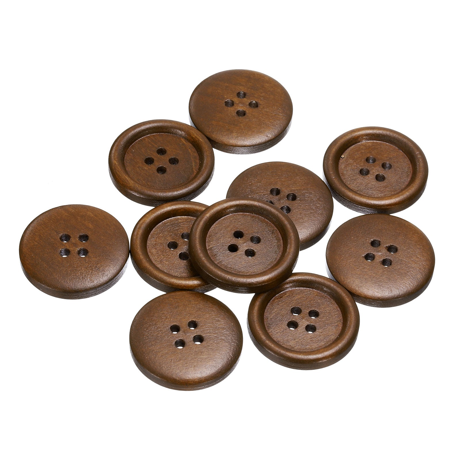 10pcs Wooden Sewing Button 28mm 4 Holes Round Craft Buttons, Coffee ...
