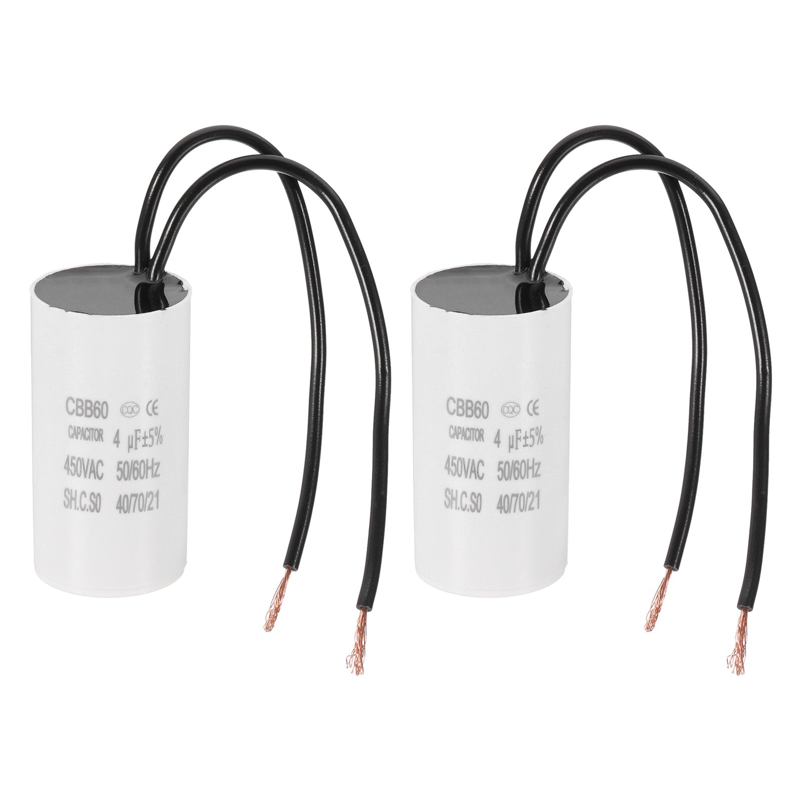 2 Pcs 4uF CBB60 Running Capacitor with 2 Wires, AC 450V Start Up Motor ...