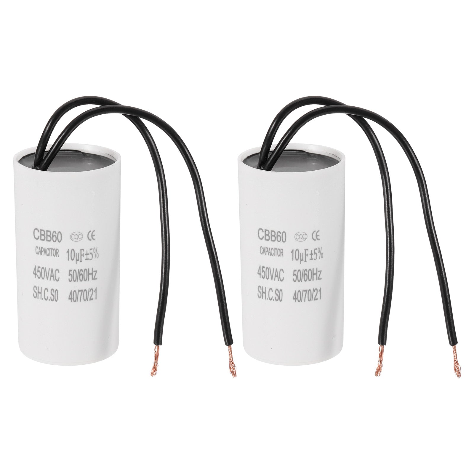2 Pcs 10uF CBB60 Running Capacitor with 2 Wires, AC 450V Start Up Motor ...