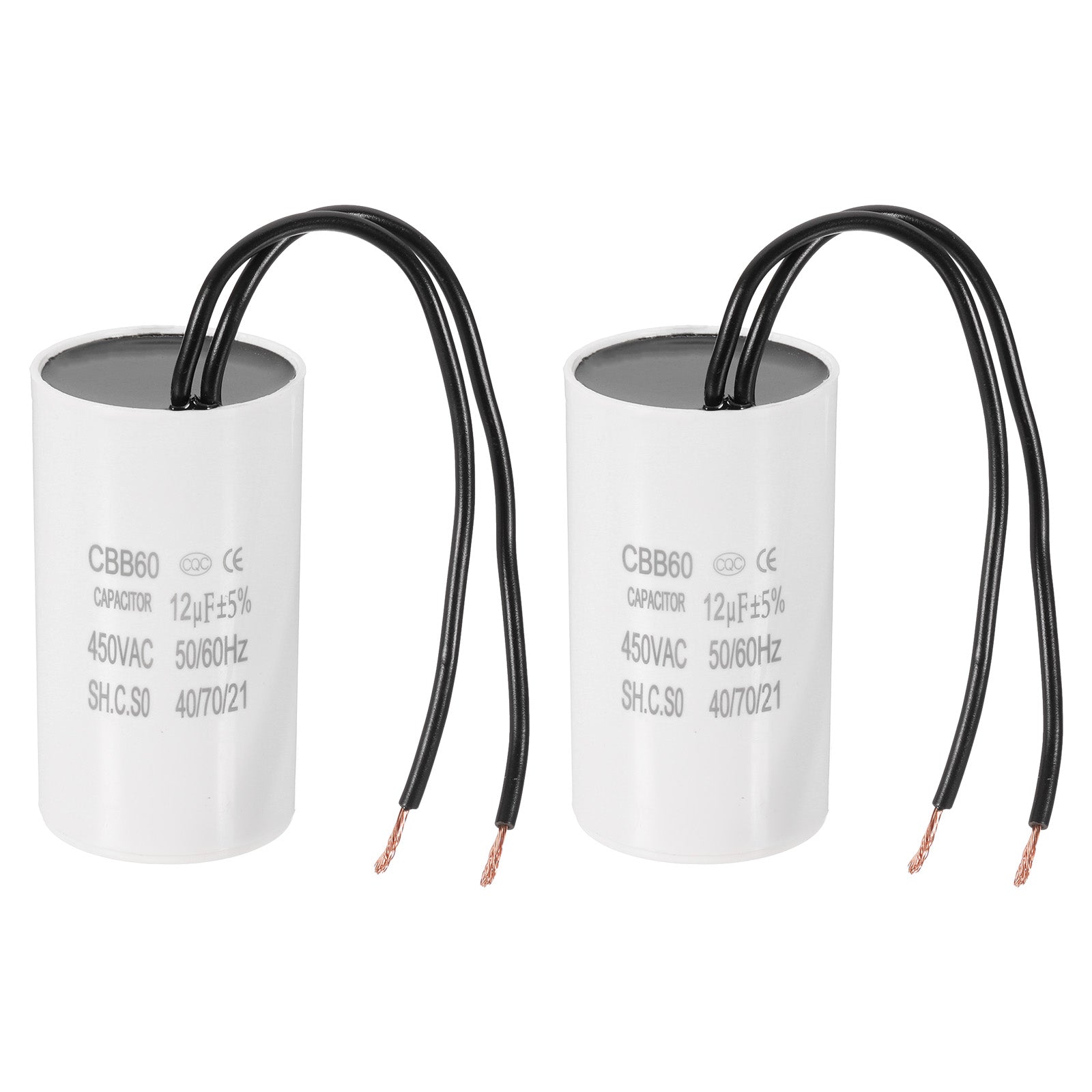 2 Pcs 12uF CBB60 Running Capacitor with 2 Wires, AC 450V Start Up Motor ...