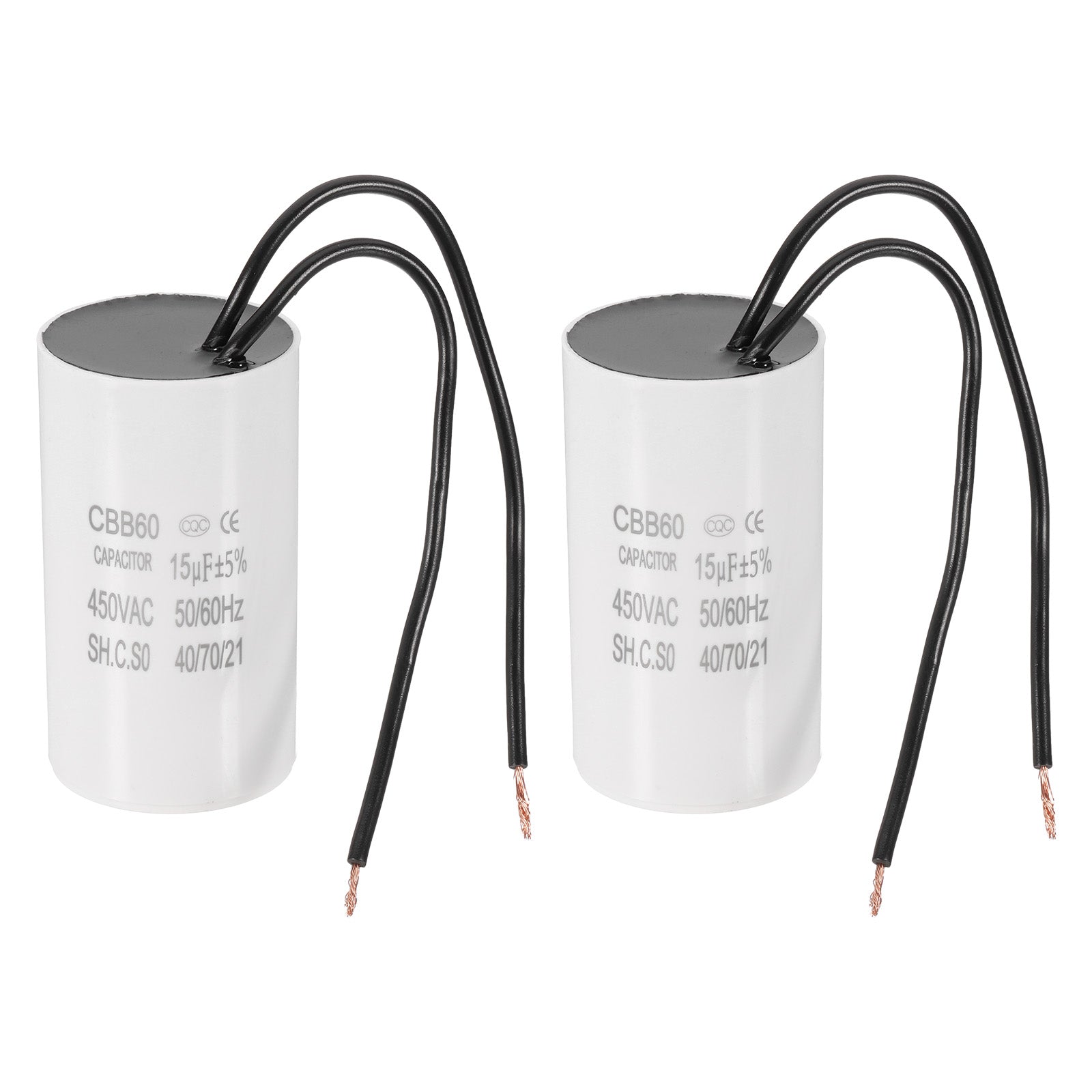 2 Pcs 15uF CBB60 Running Capacitor with 2 Wires, AC 450V Start Up Motor ...