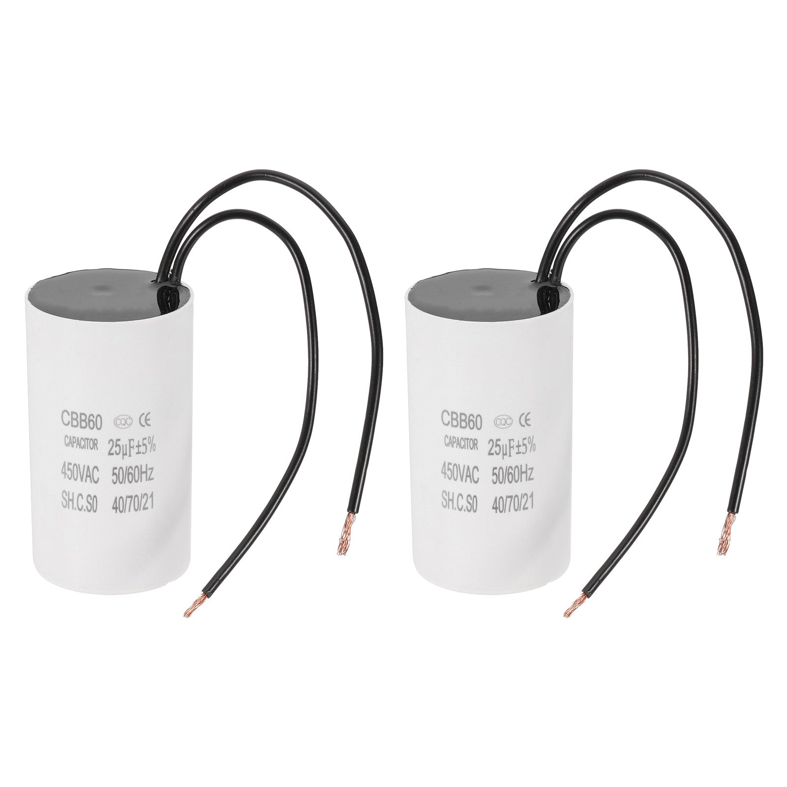 2 Pcs 25uF CBB60 Running Capacitor with 2 Wires, AC 450V Start Up Motor ...