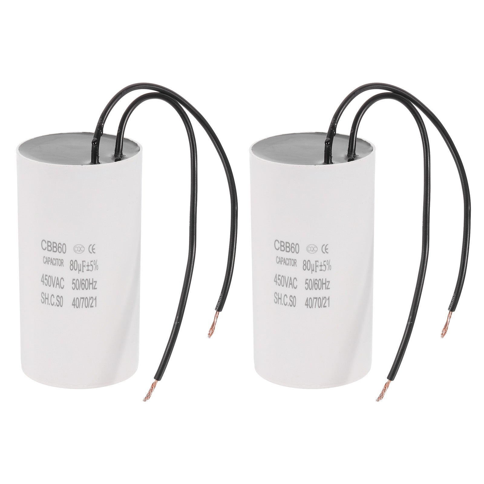 2 Pcs 80uF CBB60 Running Capacitor with 2 Wires, AC 450V Start Up Motor ...