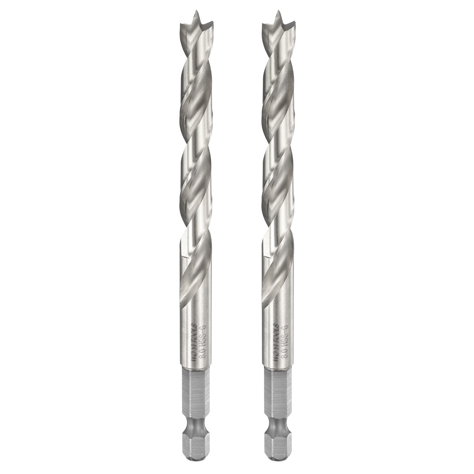2pcs Brad Point Drill Bits 8mm(5/16") Dia 1/4" Hex Shank Drill Metric ...