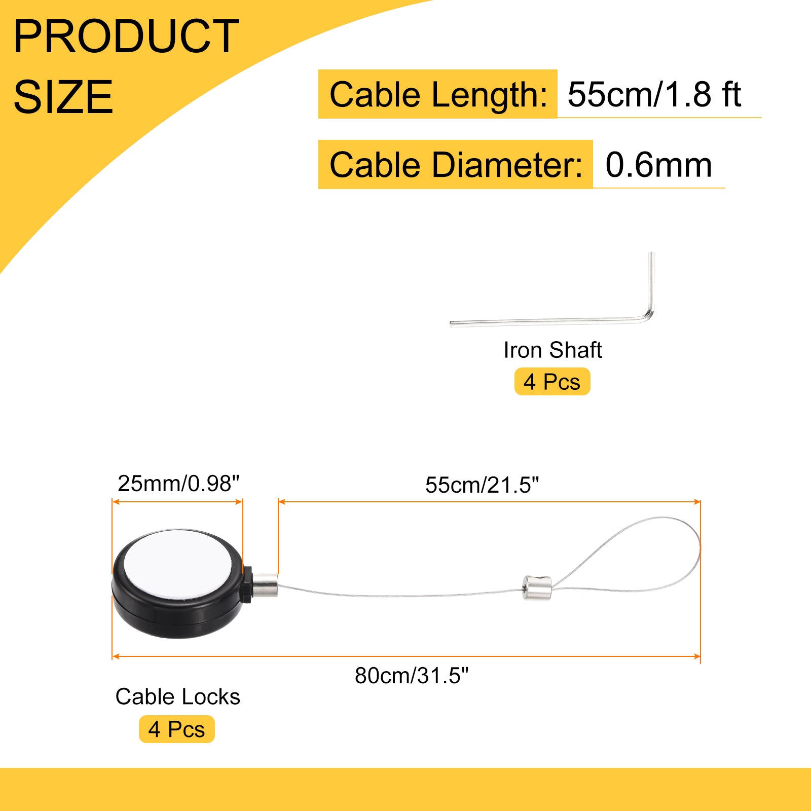 1.8ft Retractable Cable Security Lock with Latch Wrench 200g, Black ...