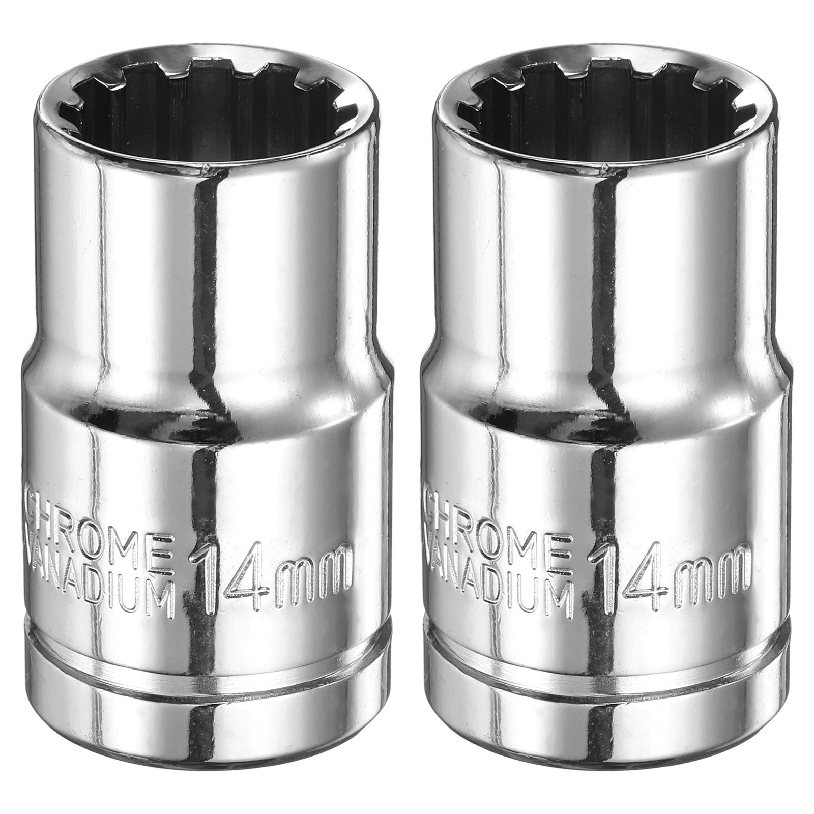 2pcs 12 Point Socket 1/2" Drive by 14mm Metric CR-V Steel Shallow ...