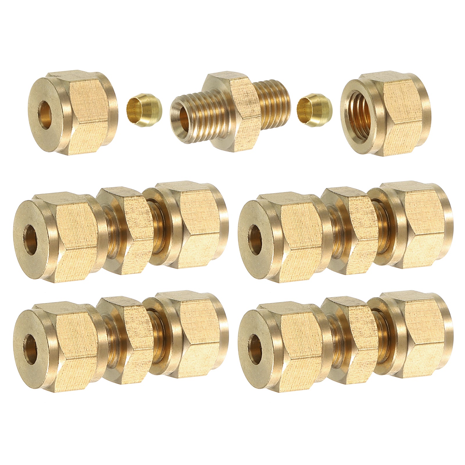 Uxcell 5Pcs Brass Compression Tube Fitting, 4mm Tube OD Connector, NPT ...