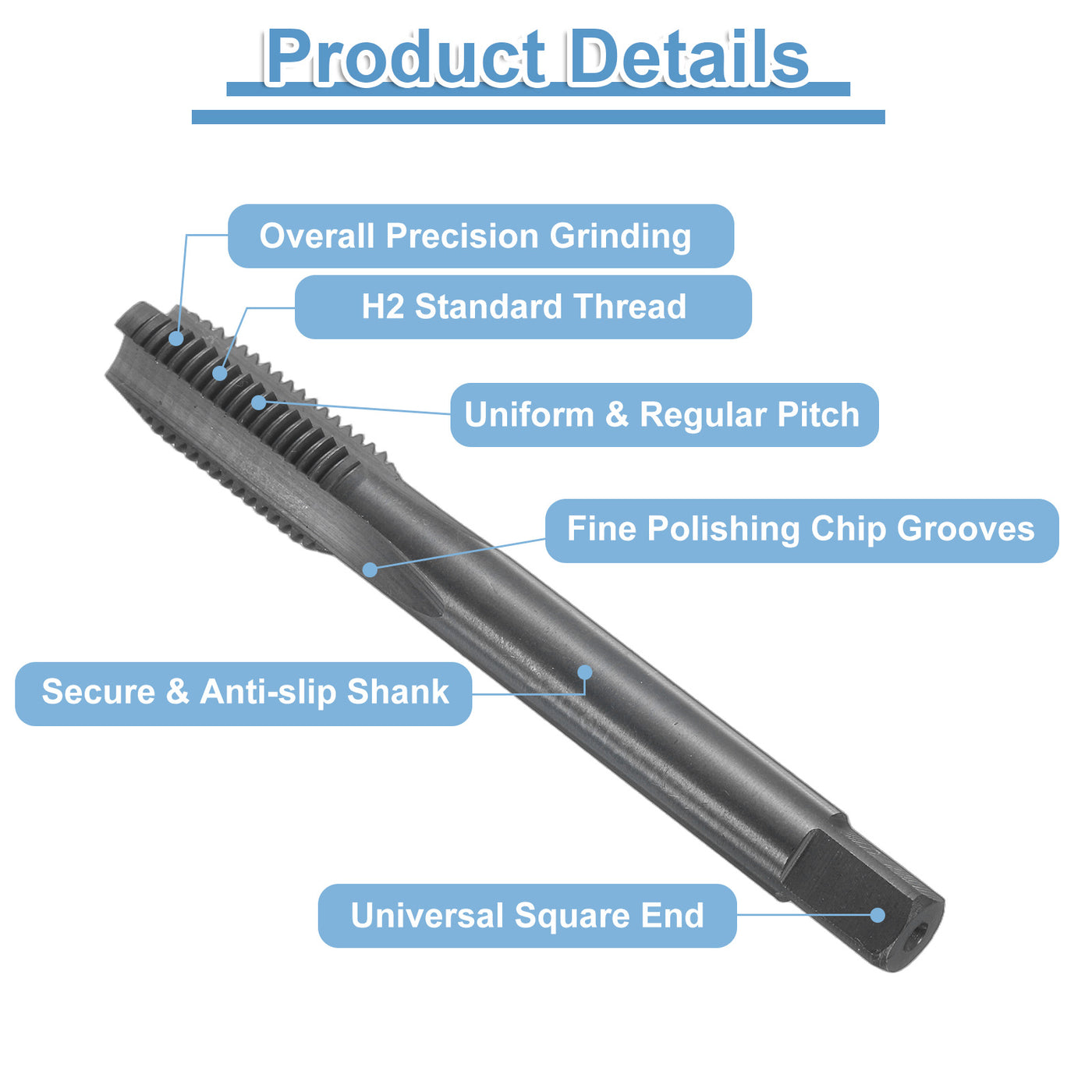 Uxcell Straight Flute Screw Taps M10 x 1.25 H2 Thread HSS6542 Black ...