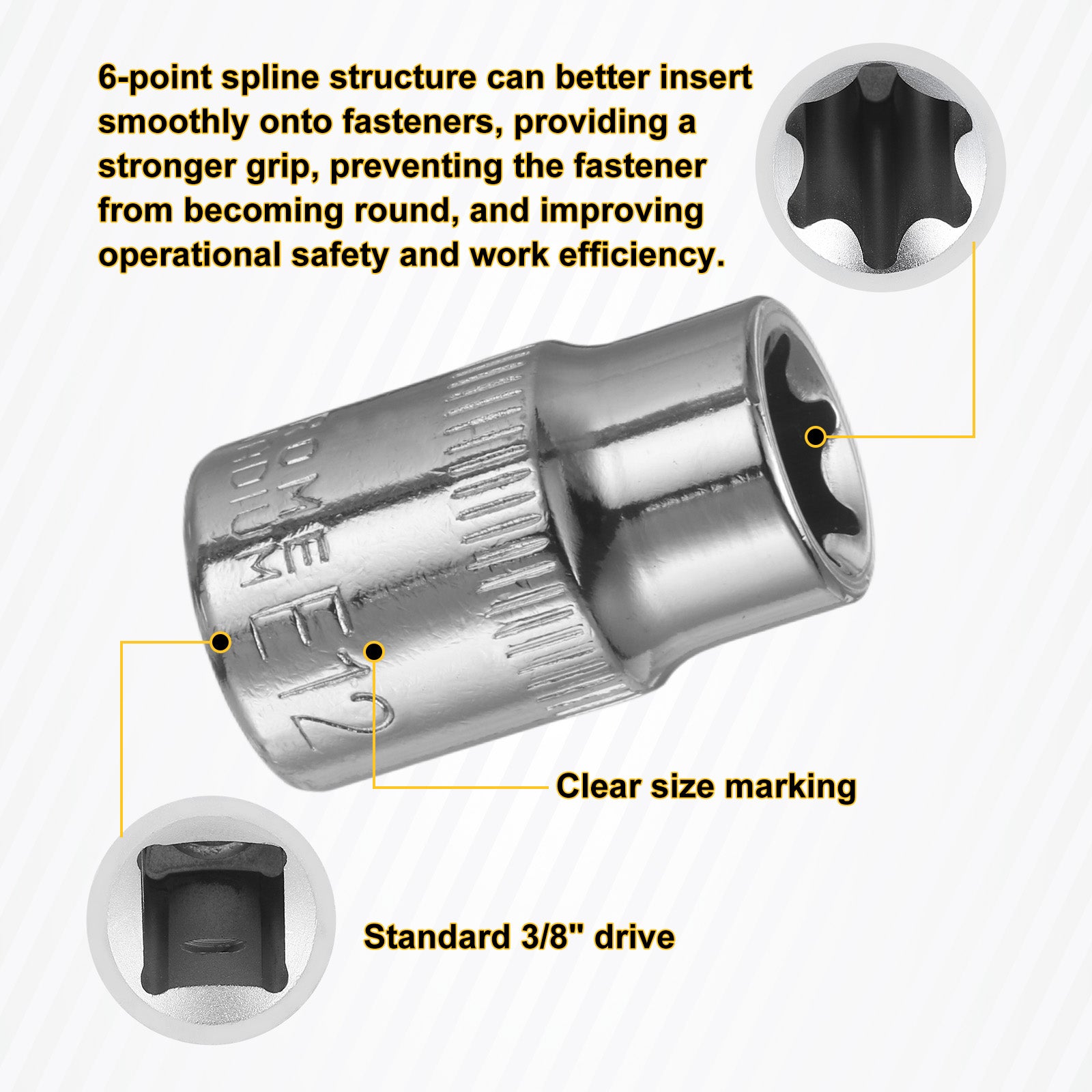 8pcs E-Torx Socket 3/8" Drive E12 External Torx Deep Socket 1.2" Star ...