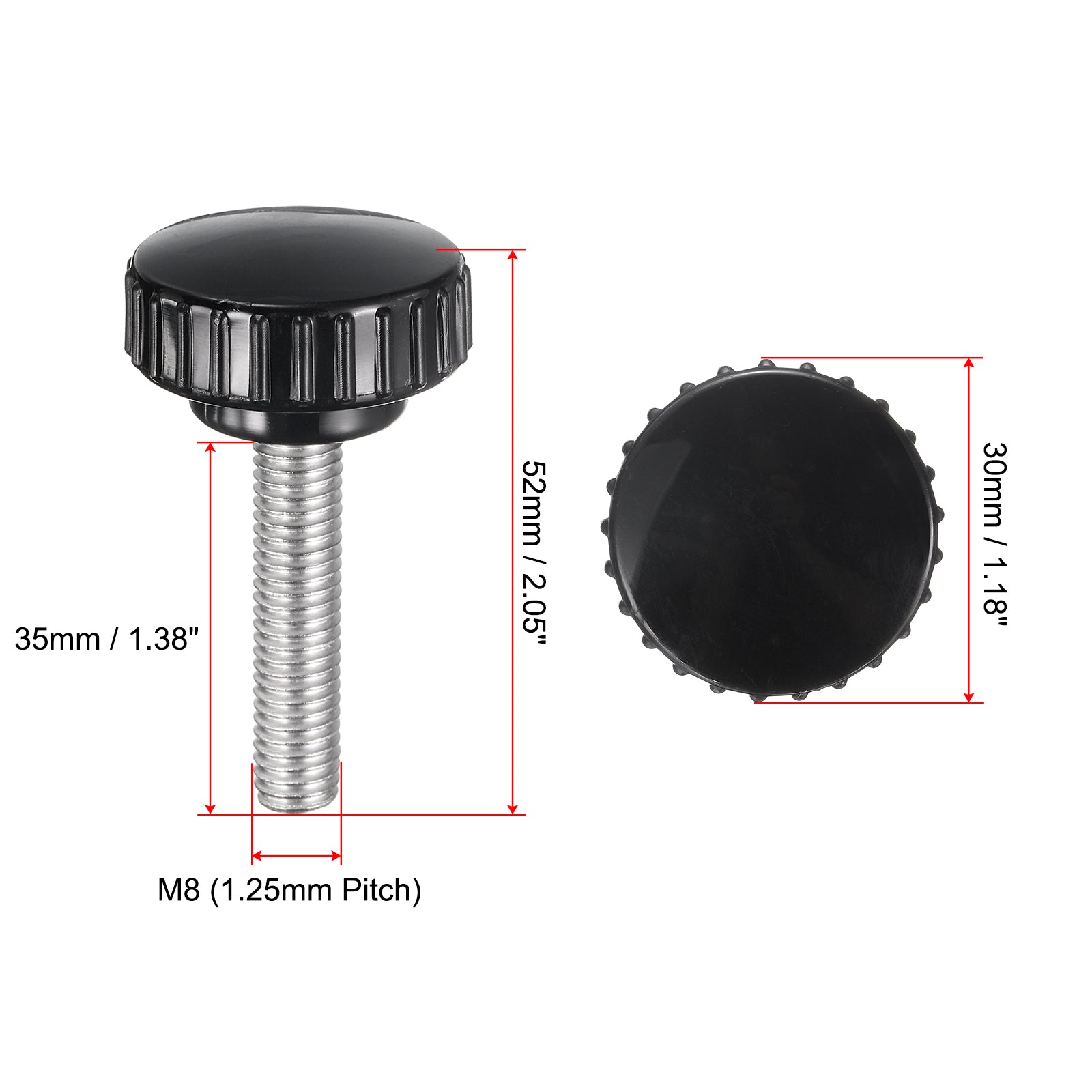 Uxcell 2pcs Knurled Clamping Knobs M8 x 35mm Metric 304 Stainless Steel Male Thread Thumb Screw ...