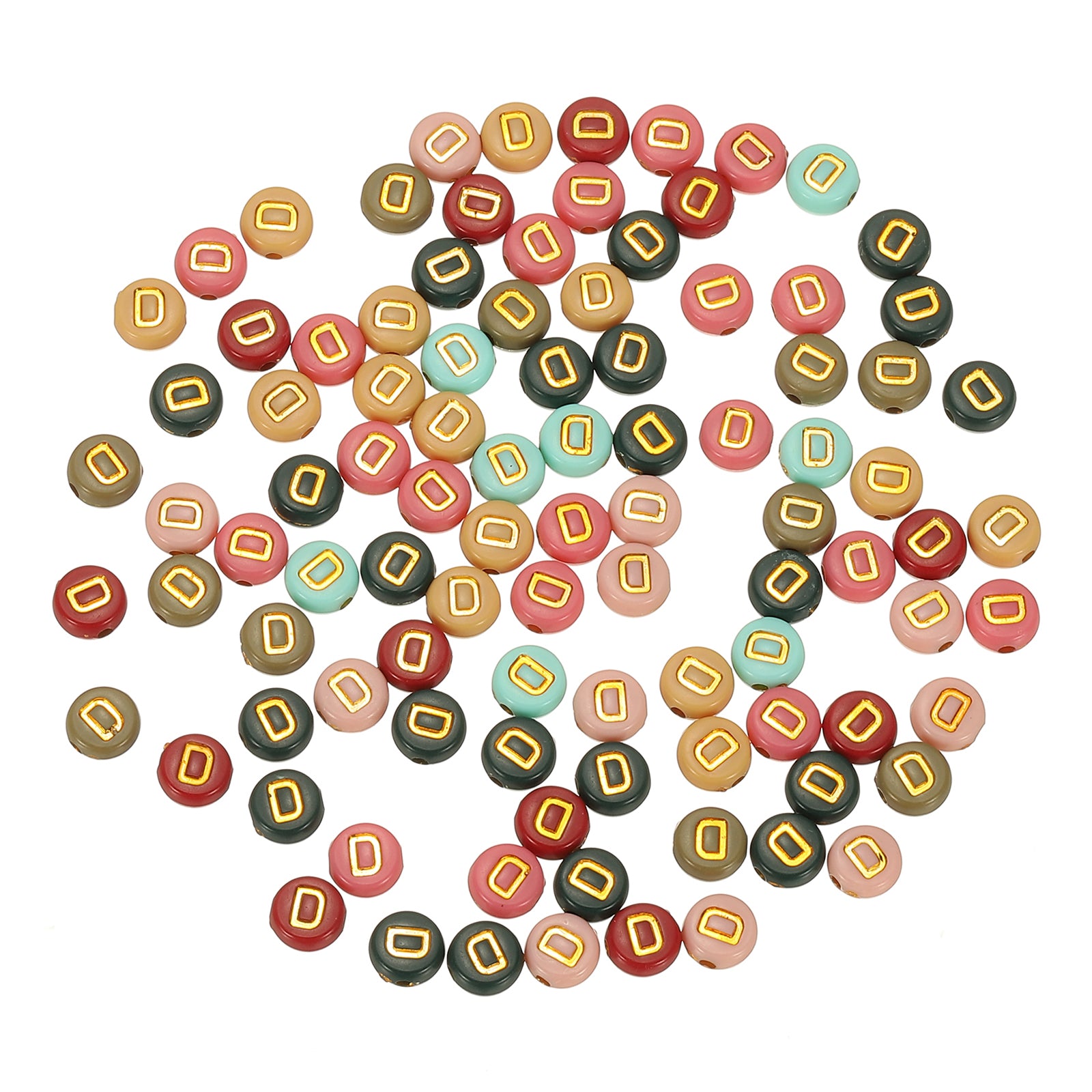 100 Pcs 4x7mm Colorful Round Acrylic Letter Beads with Golden Letter D ...