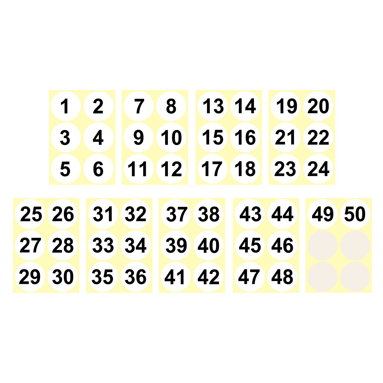 1 to 50 Number Stickers 4 Inch, Vinyl Round Labels Dot Decals, White ...