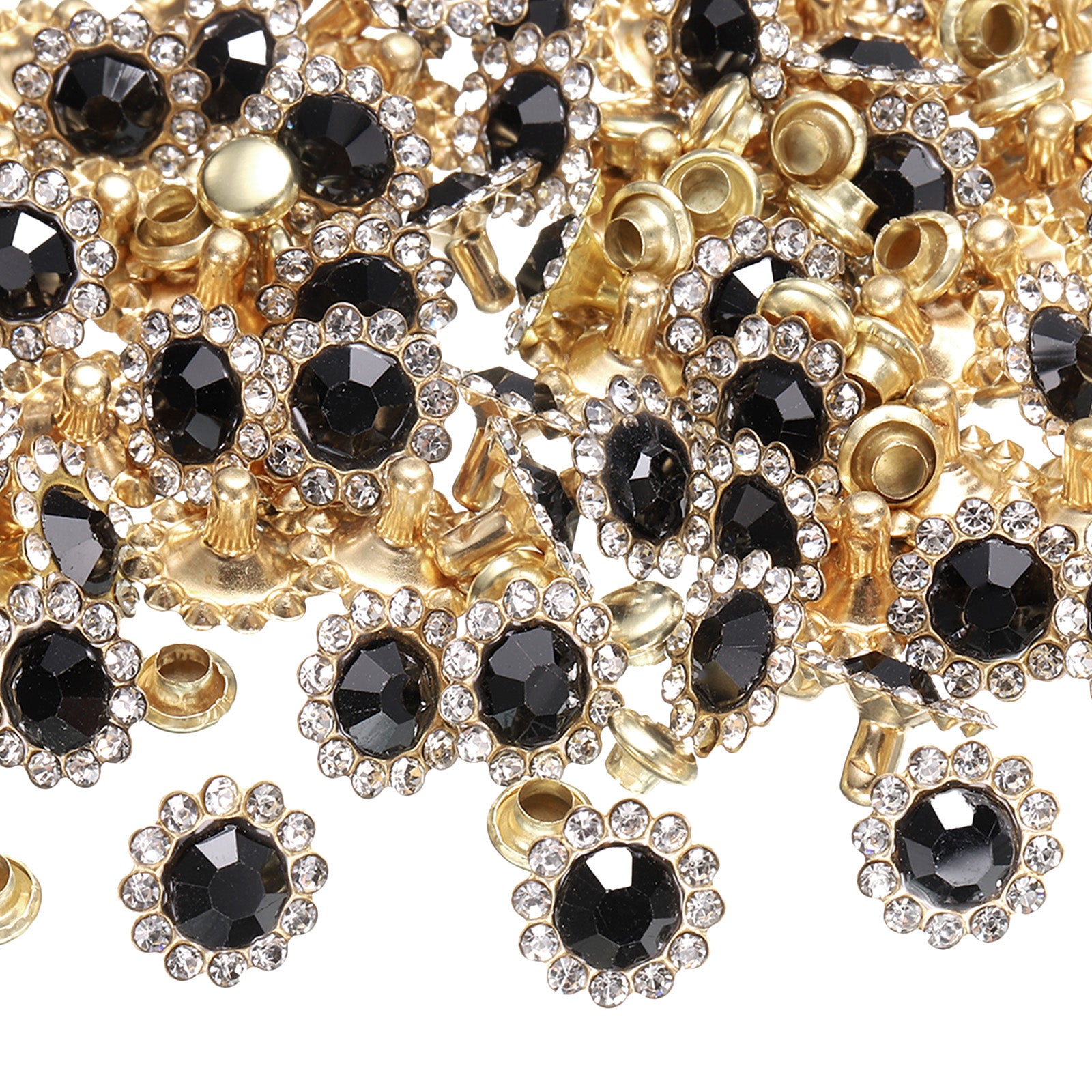 100 Set Rhinestone Rivets Studs 11mm Crystal Rivets Sun Flower Diamond ...