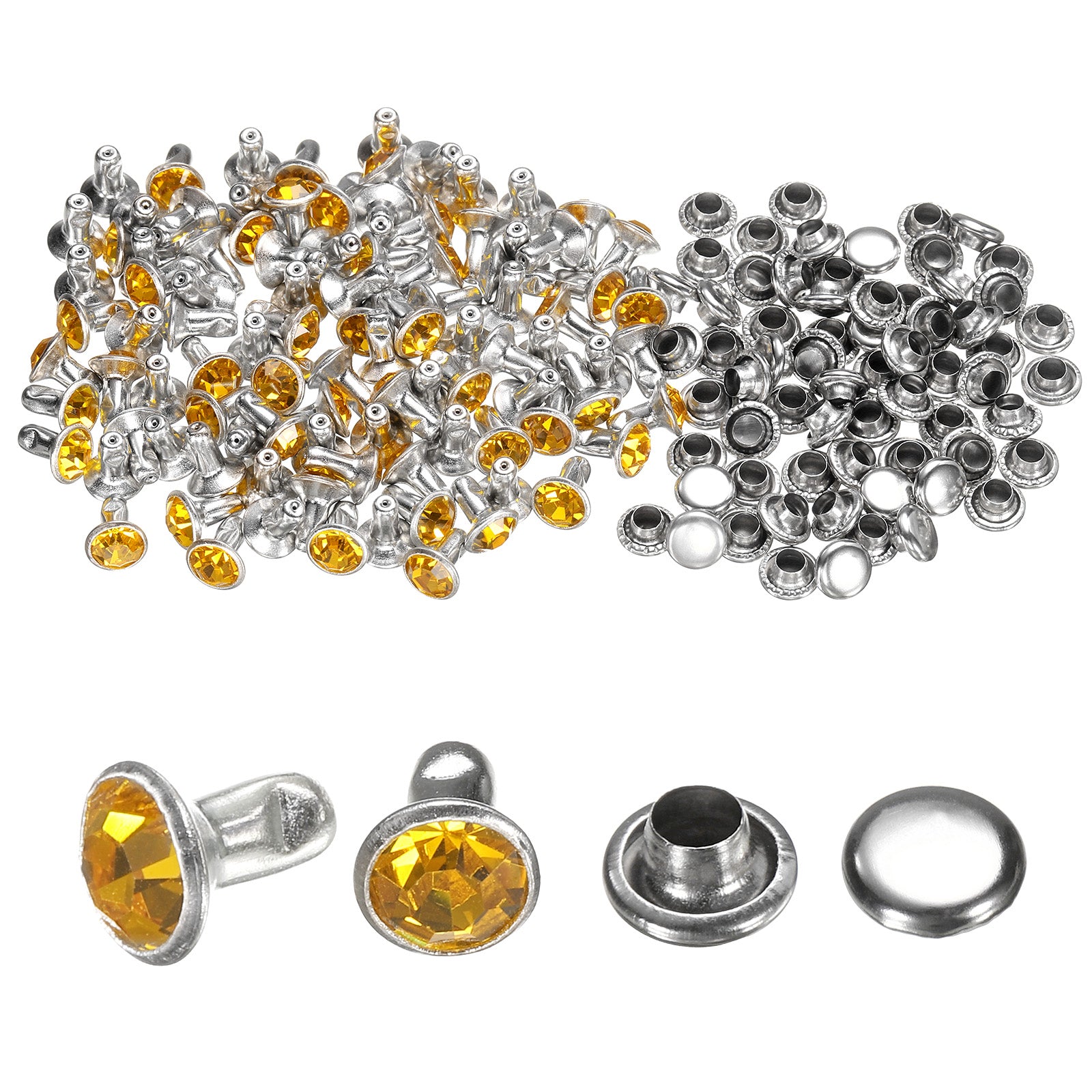 100pcs Crystal Rivets 6mm Rhinestone Rivets Rapid Stud Rivets, Gold ...