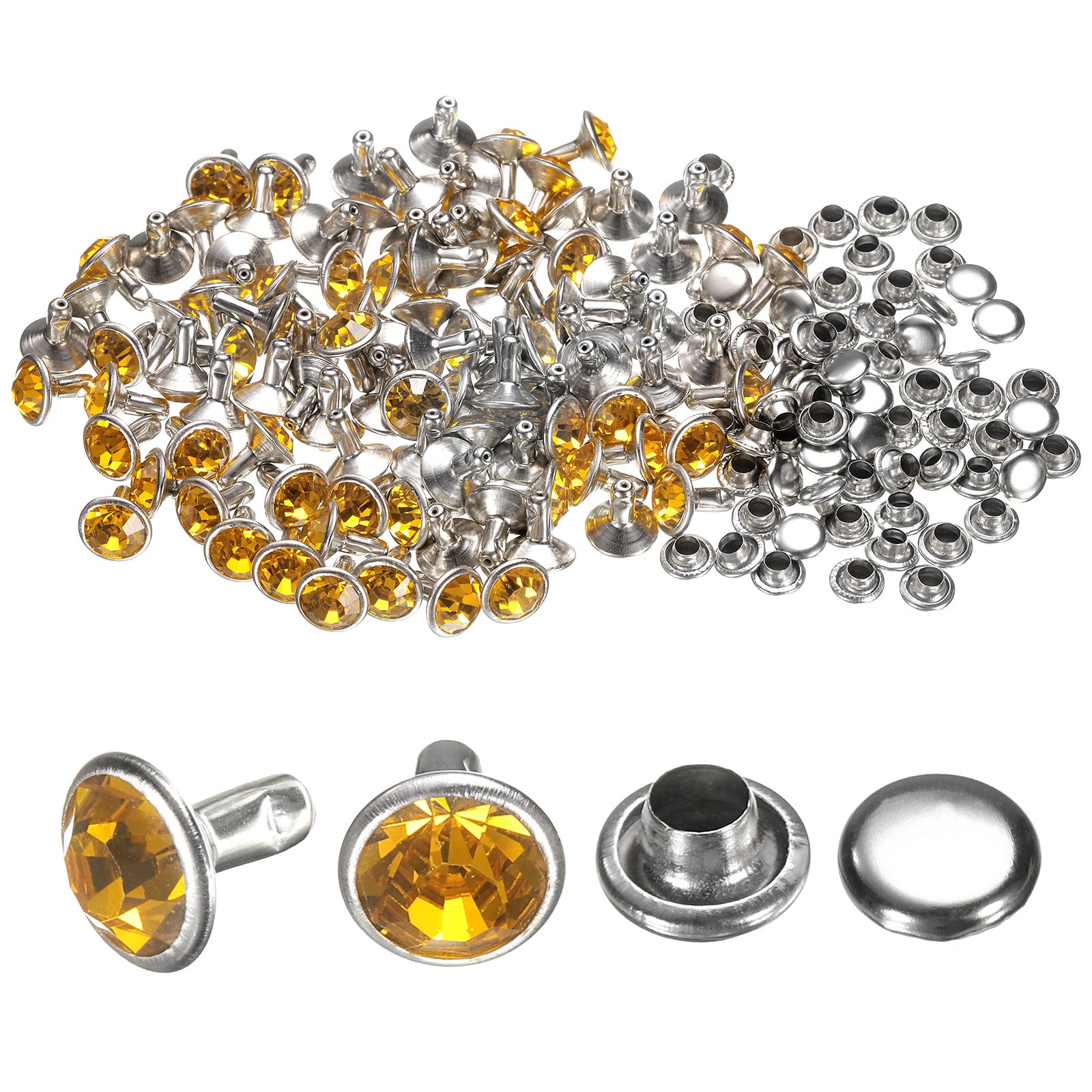 100pcs Crystal Rivets 8mm Rhinestone Rivets Rapid Stud Rivets, Gold ...