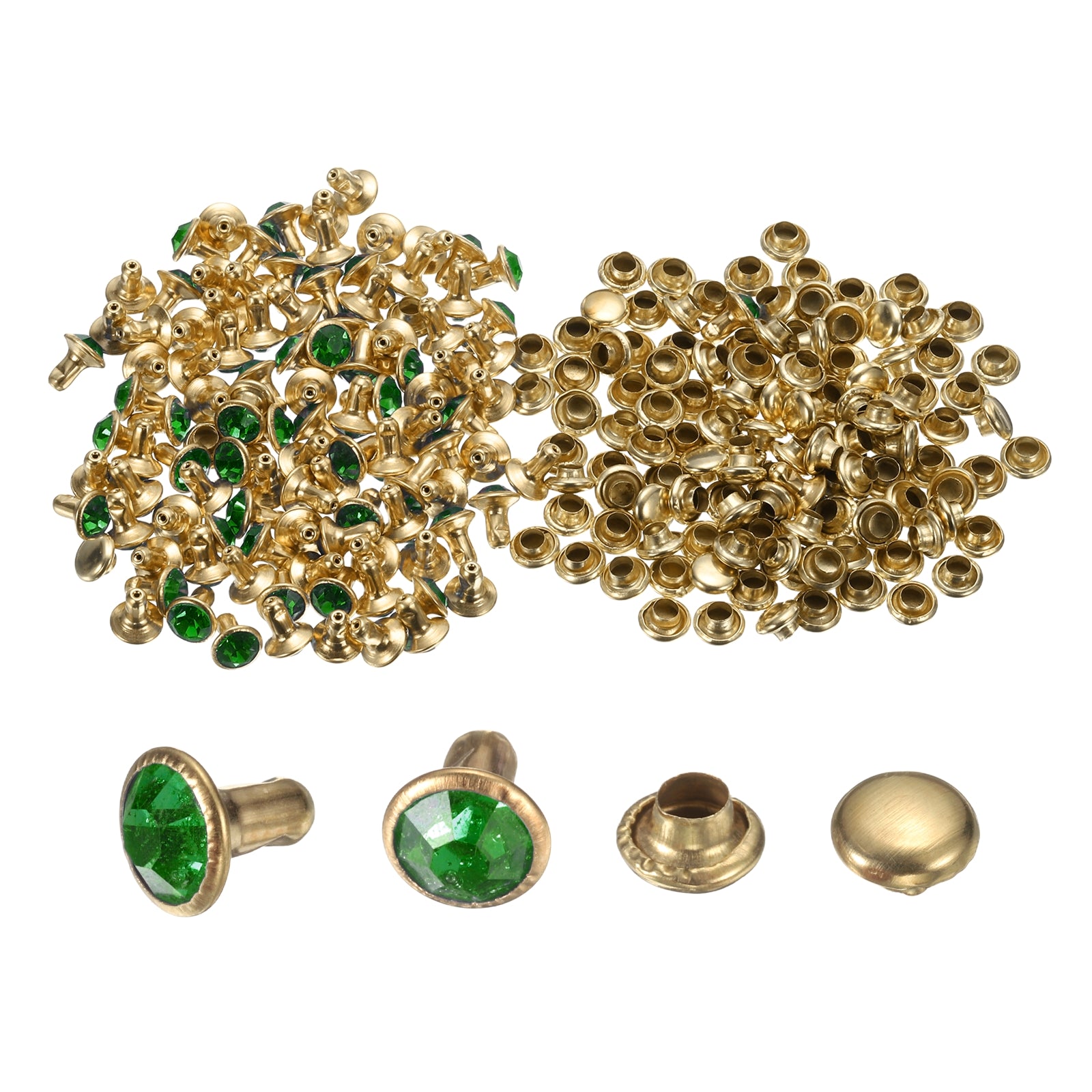 100pcs Crystal Rivets 6mm Rhinestone Rivets Rapid Stud Rivets, Green ...