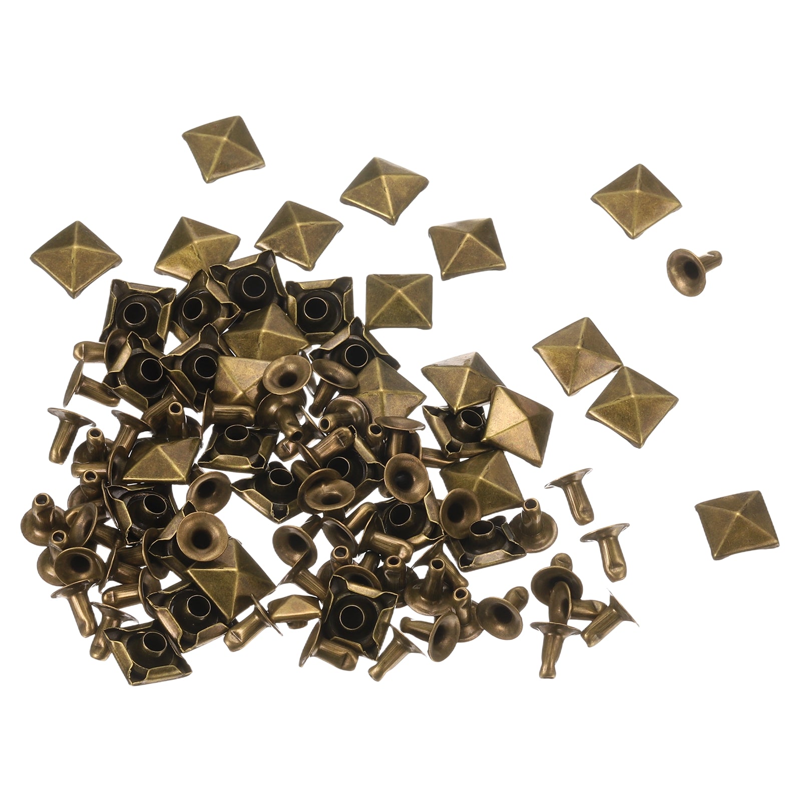 100 Set Square Pyramid Rivet 8mm Leather Rivets Metal Spike Stud Bronze ...