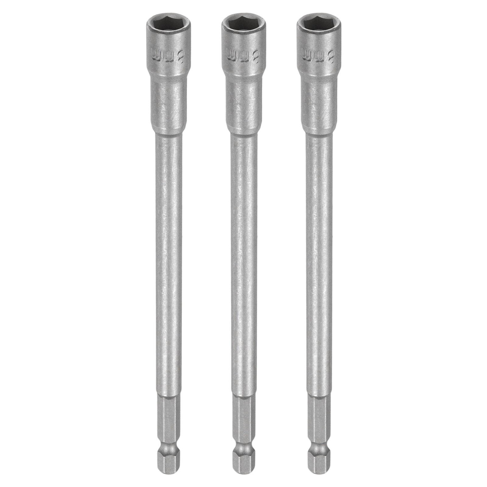 3pcs Nut Driver Drill Bit 8mm Socket 1/4" Hex Shank 6" Long Magnetic ...