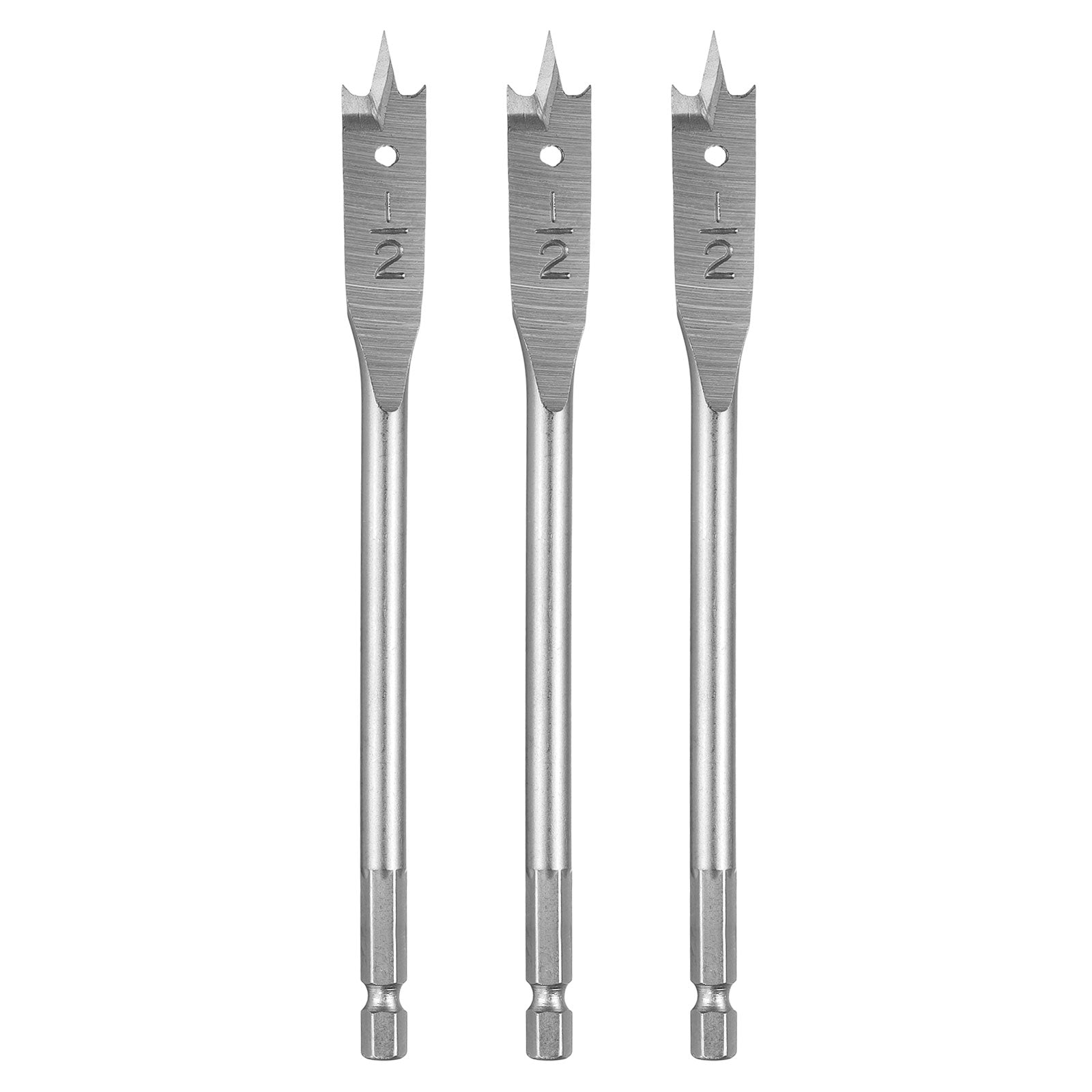 3Pcs Spade Drill Bit 1/2" Paddle Flat Bits Wood Hole Cutter Silver Tone ...
