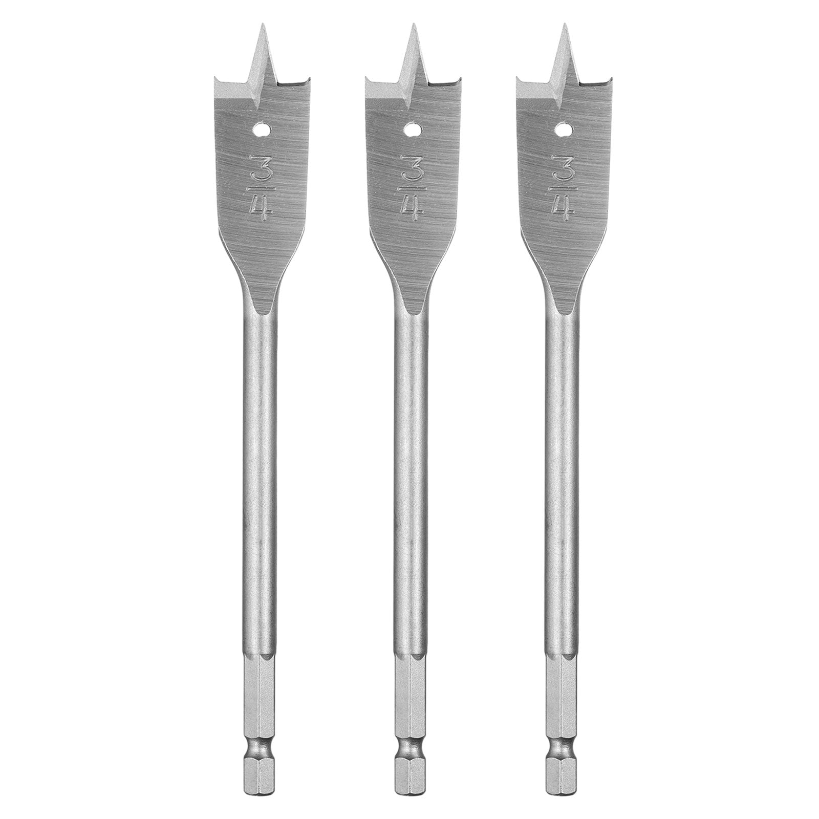 3Pcs Spade Drill Bit 3/4" Paddle Flat Bits Wood Hole Cutter Silver Tone ...