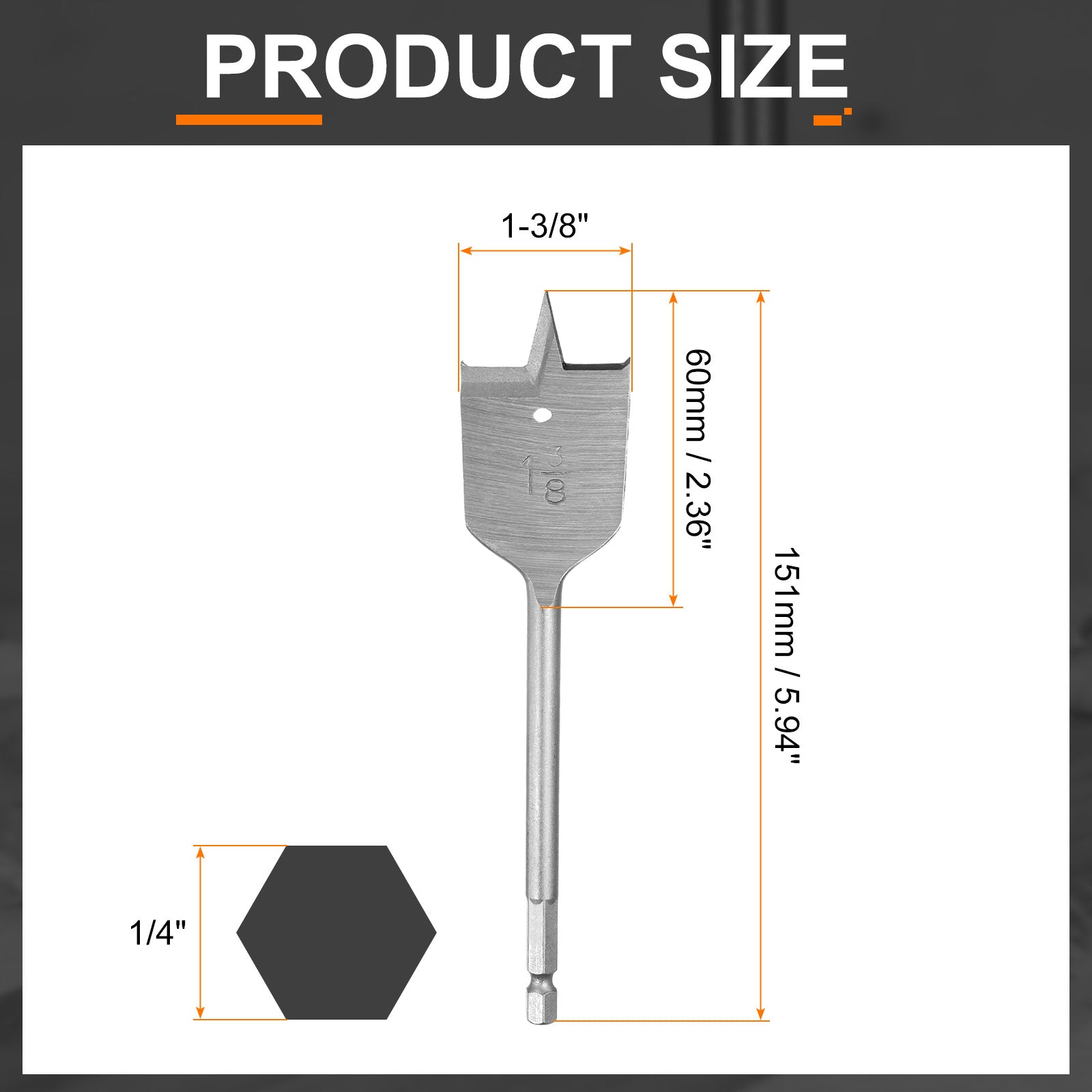 Spade Drill Bit 1-3/8" Paddle Flat Bits Wood Hole Cutter Silver Tone ...
