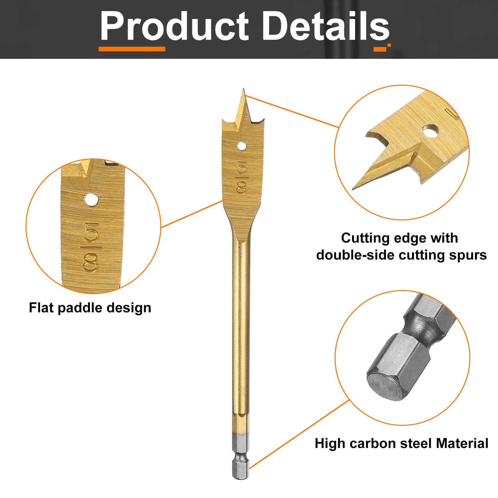 Spade Drill Bit 5/8" Paddle Flat Bits Wood Hole Cutter Gold Tone ...