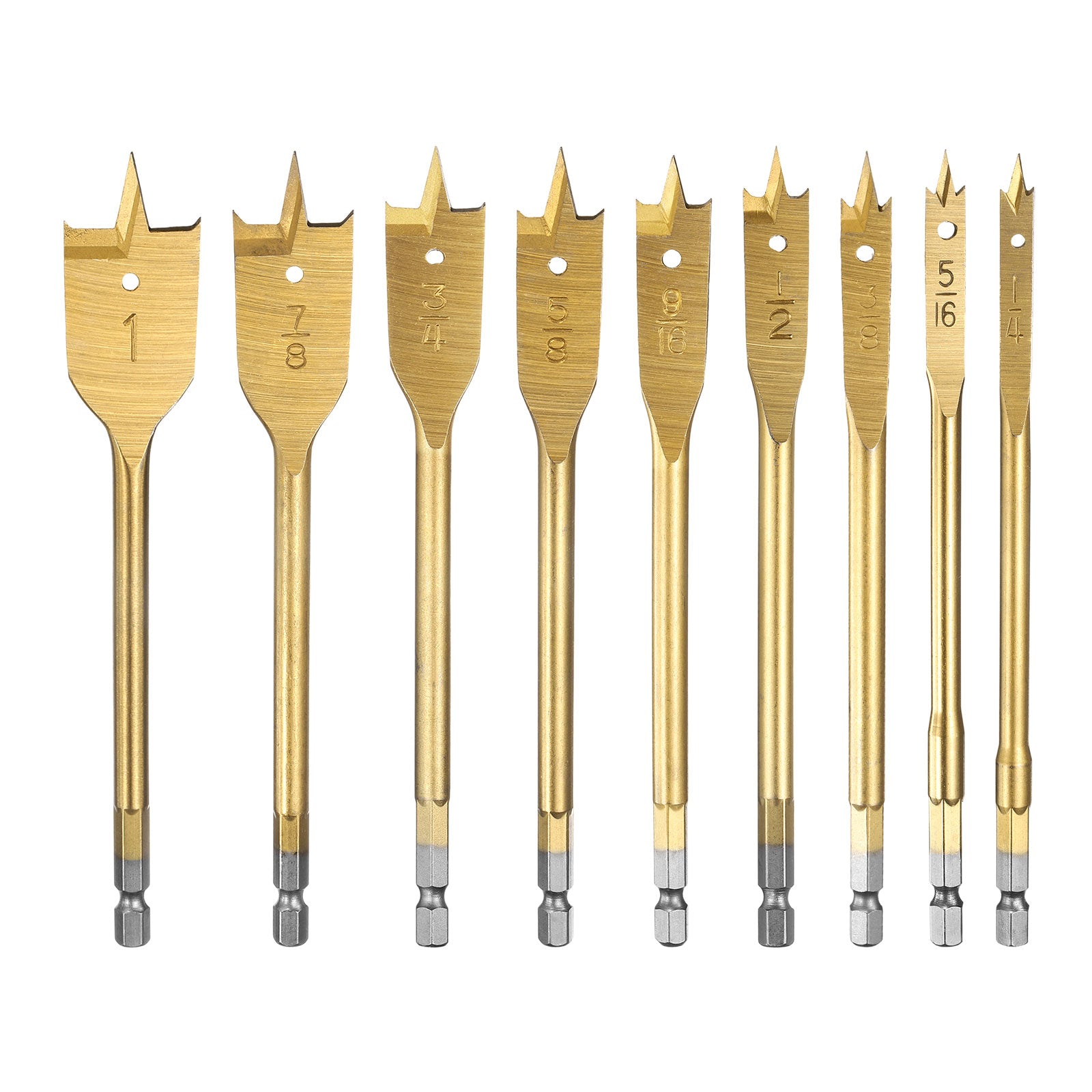 9Pcs Spade Drill Bit Paddle Flat Bits Set Wood Hole Cutter Gold Tone ...