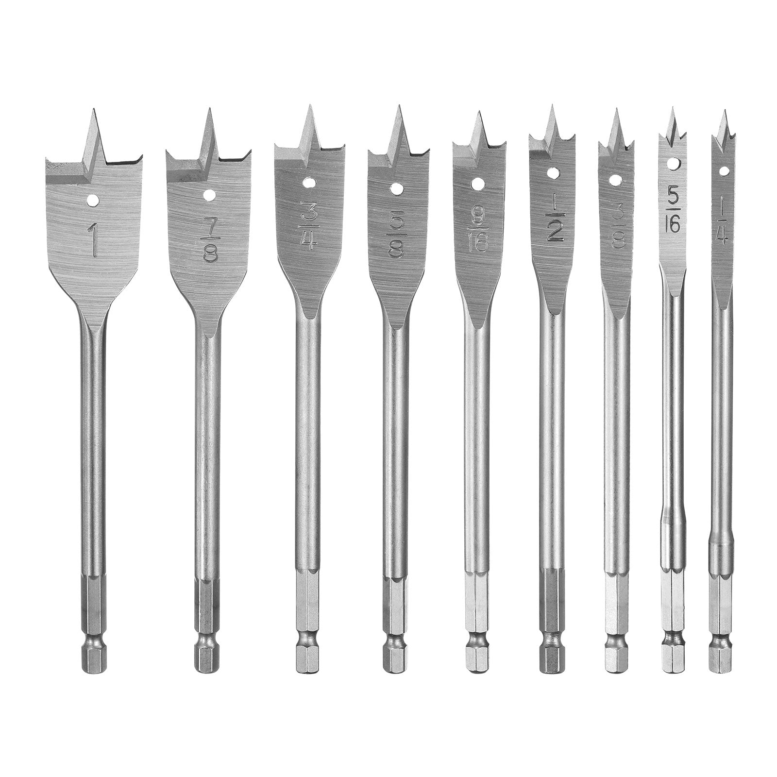 9Pcs Spade Drill Bit Paddle Flat Bits Set Wood Hole Cutter Silver Tone ...