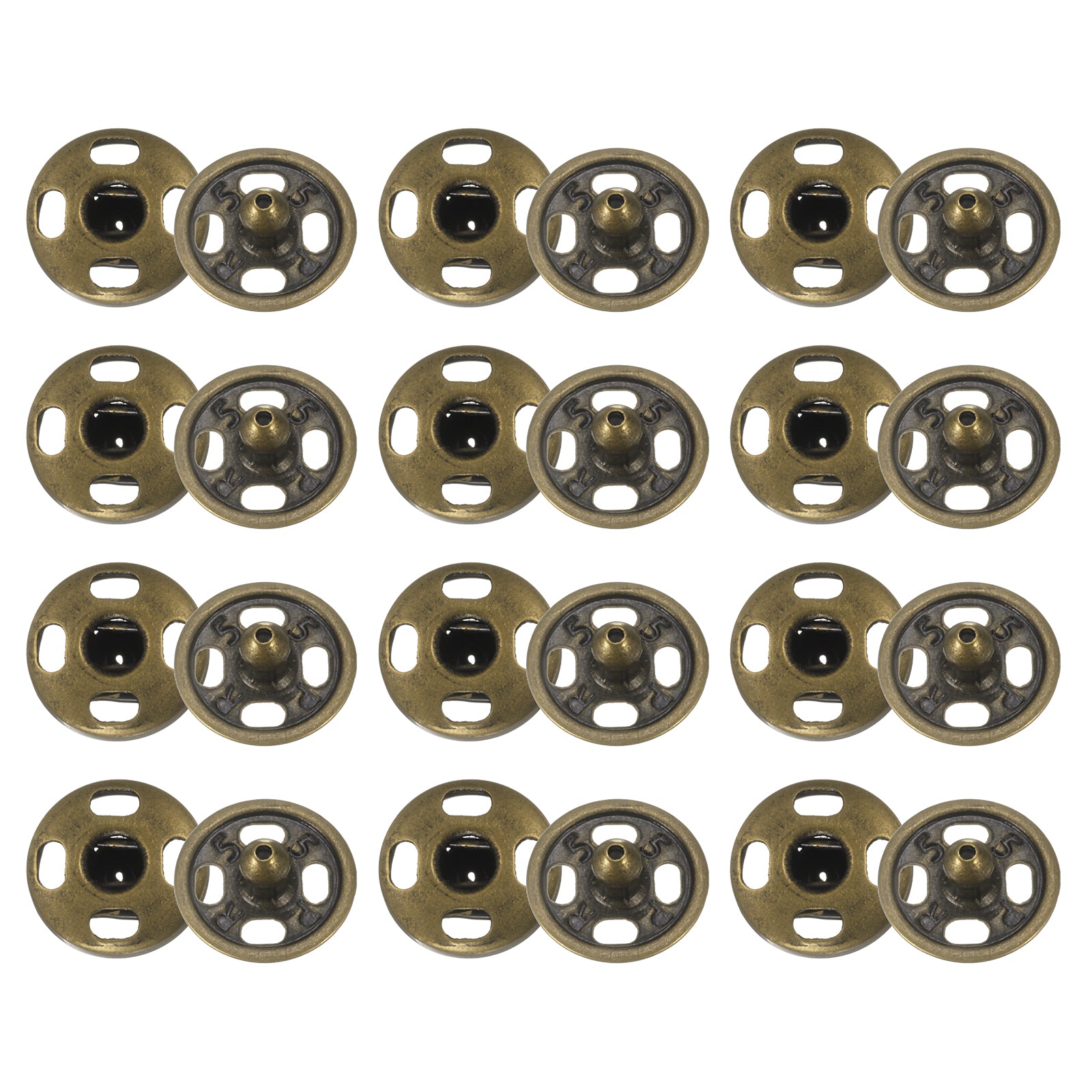 24 Set Sew-on Snap Buttons 12mm Metal Snap Fastener Buttons, Bronze ...