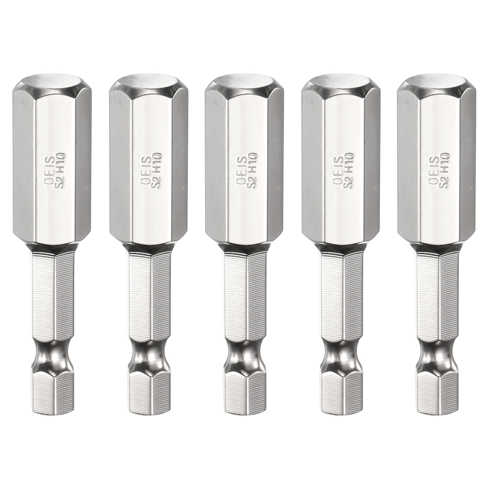 5pcs H10 Hex Screwdriver Bit 10mm Flat Tip 1/4" Shank 50mm Long Chrome ...