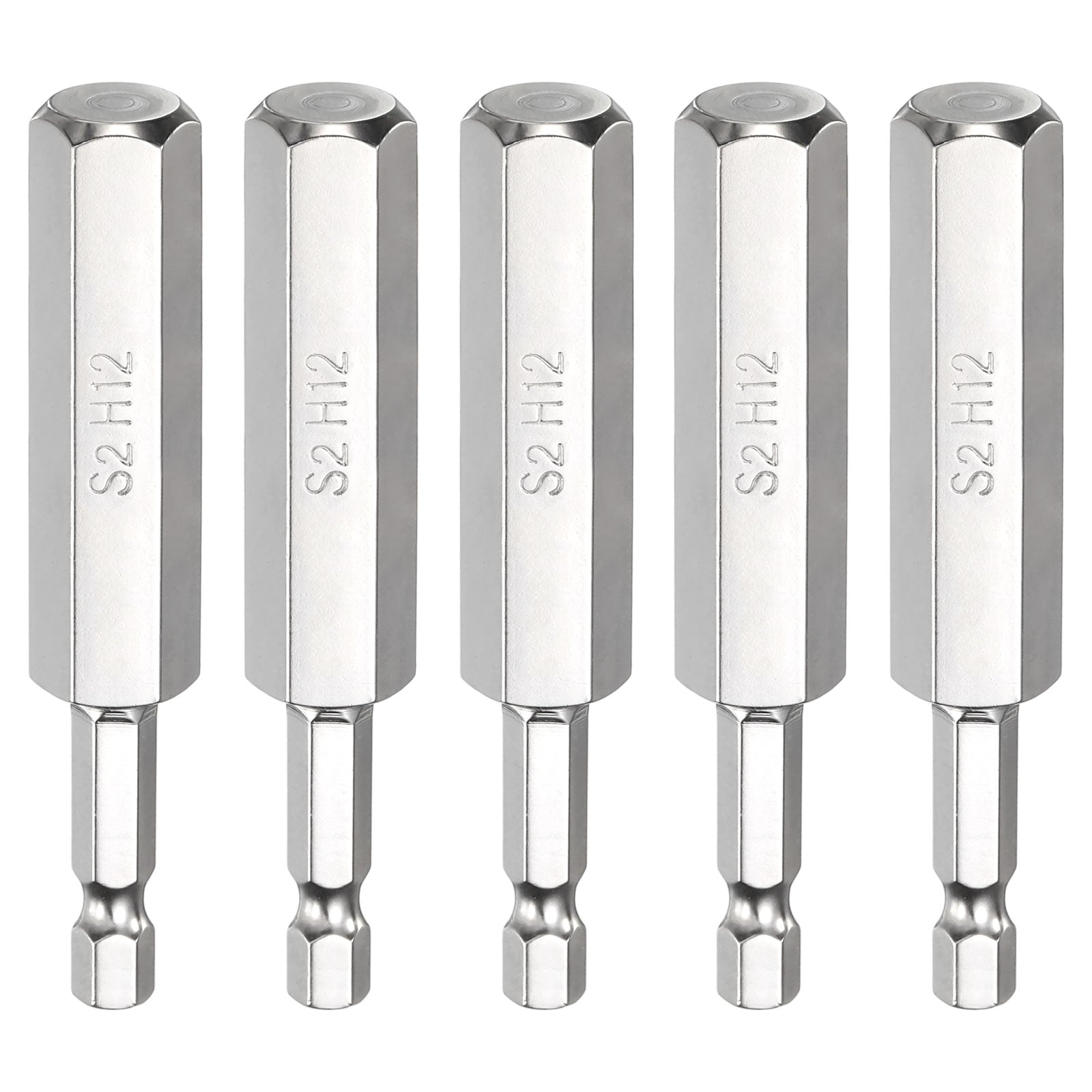 5pcs H12 Hex Screwdriver Bit 12mm Flat Tip 1/4" Shank 75mm Long Chrome ...