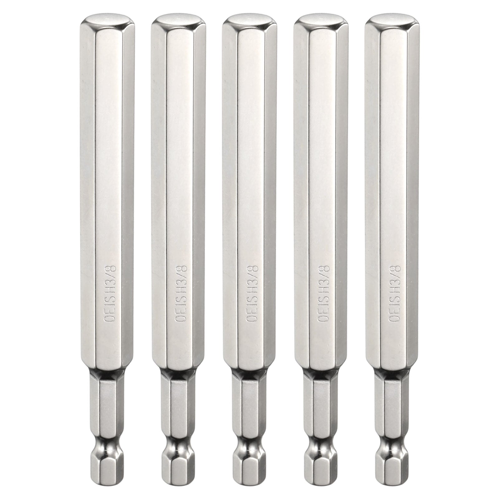 5pcs H3/8 Hex Screwdriver Bit 3/8" Flat Tip 1/4" Shank 4" Long Chrome ...