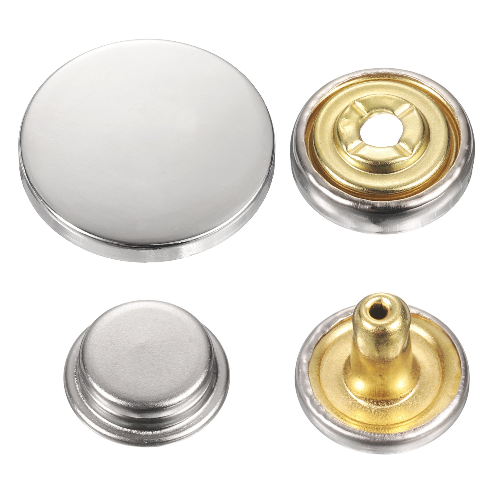 30 Sets Press-Stud Cap Button 25mm Metal Snap Fastener, Silver | Harfington