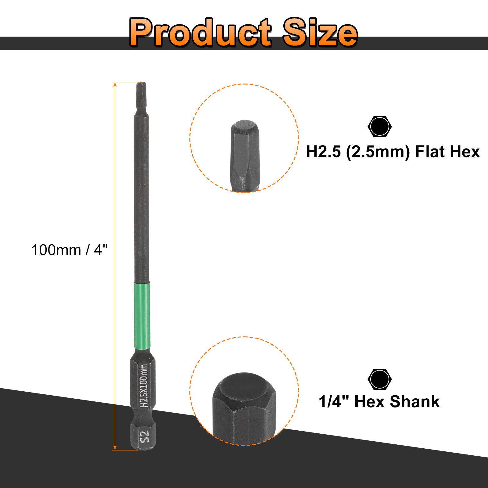 5pcs H2.5 Flat Hex Screwdriver Bit 2.5mm Tip 1/4" Shank 4" Long Black ...