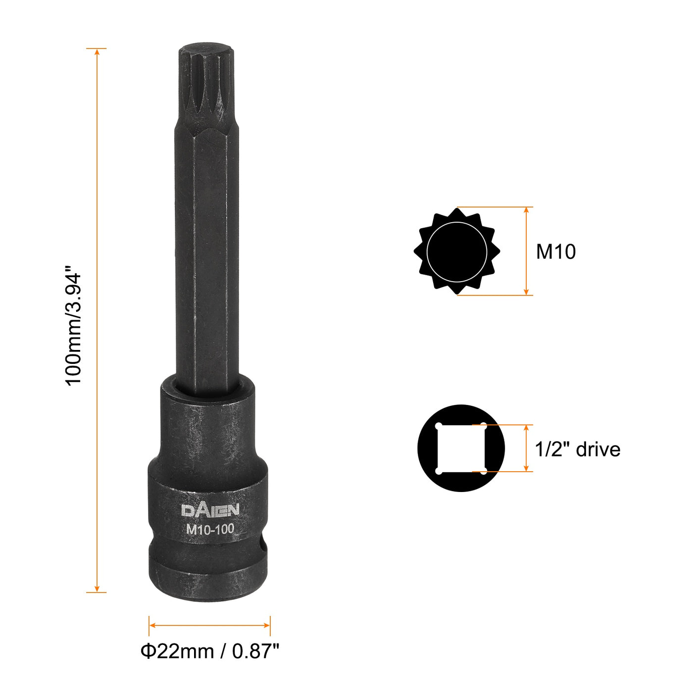 2pcs M10 Triple Square Bit Socket 100mm/3.94" Length 1/2" Square Drive ...