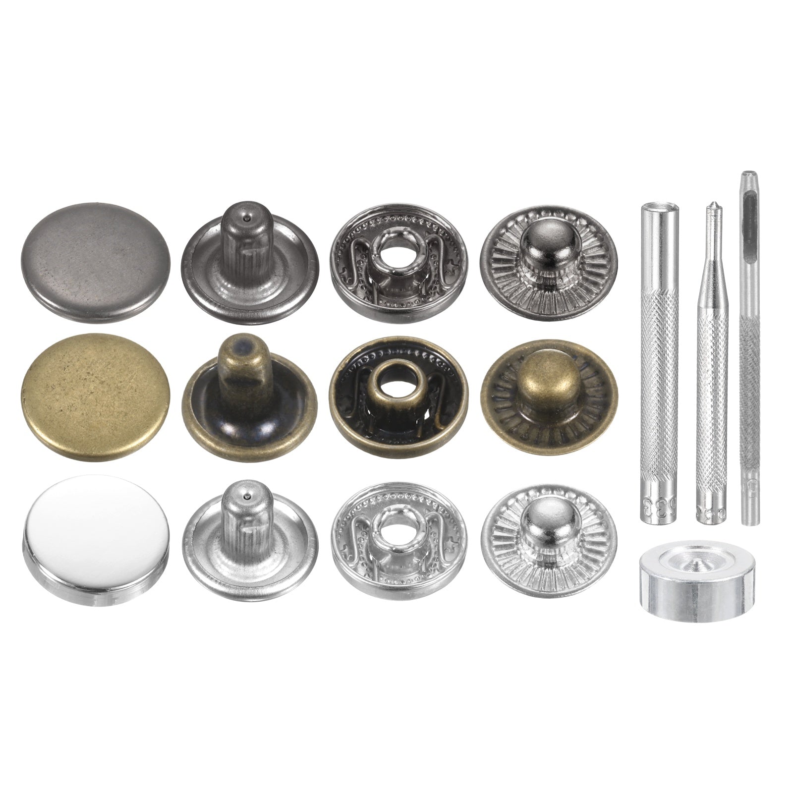 24Set 12.5mm Leather Snap Fastener Kit with 4 Install Tools, 3 Colors ...