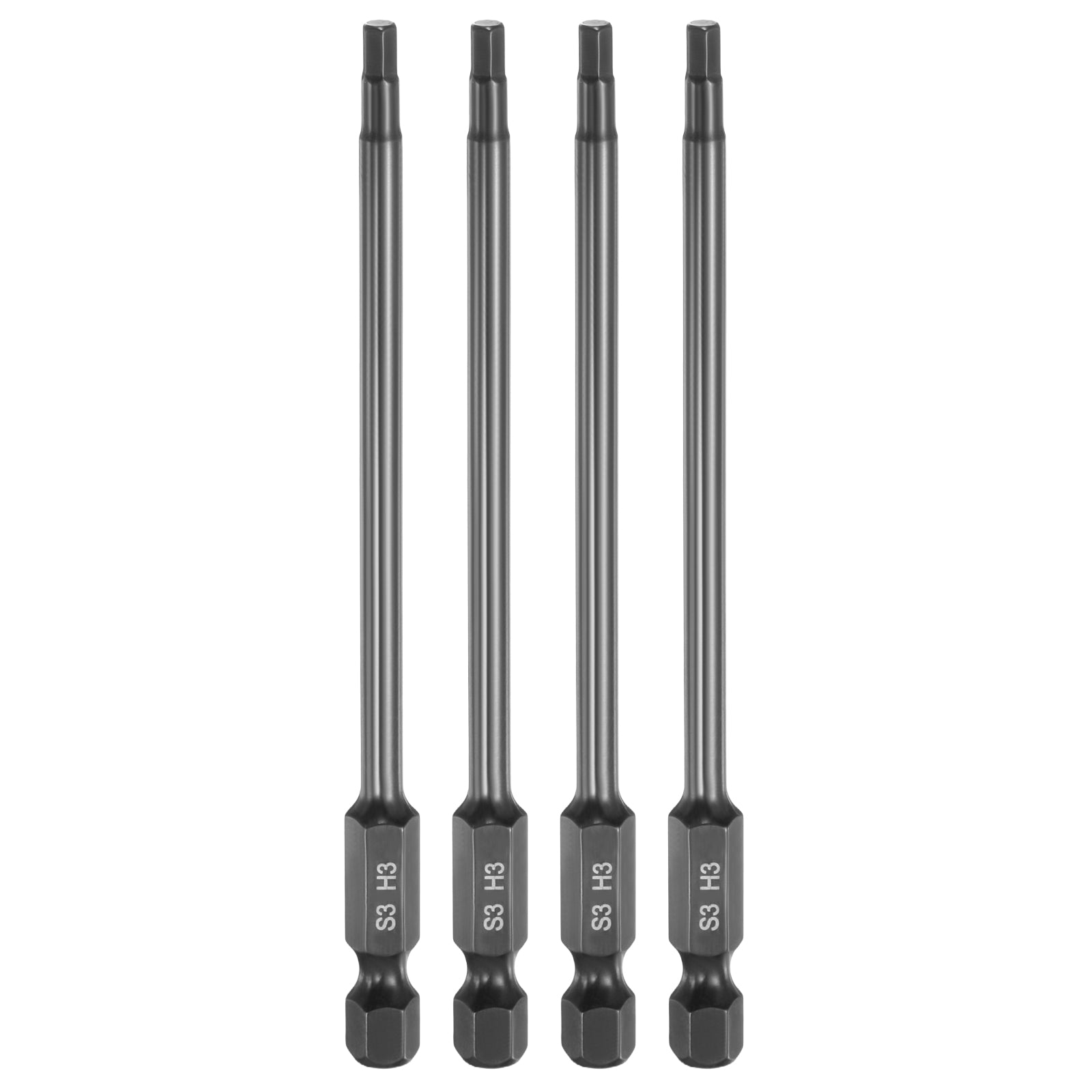 4pcs Flat Hex Screwdriver Bit H3 Magnetic Tip 1/4" Hex Shank 4" Long S3 ...