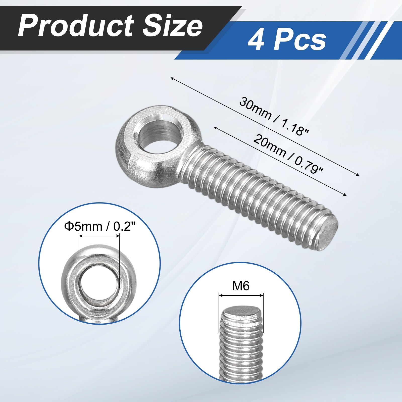 Uxcell 4Pcs M6 x 25mm Lifting Eye Bolts, 304 Stainless Steel Machinery ...