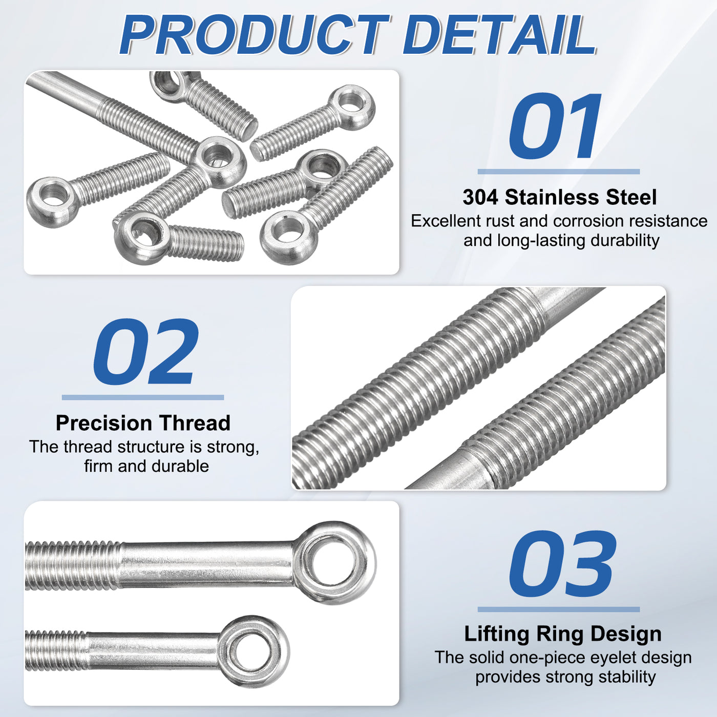 Uxcell 4Pcs M12 x 75mm Lifting Eye Bolts, 304 Stainless Steel Machinery ...