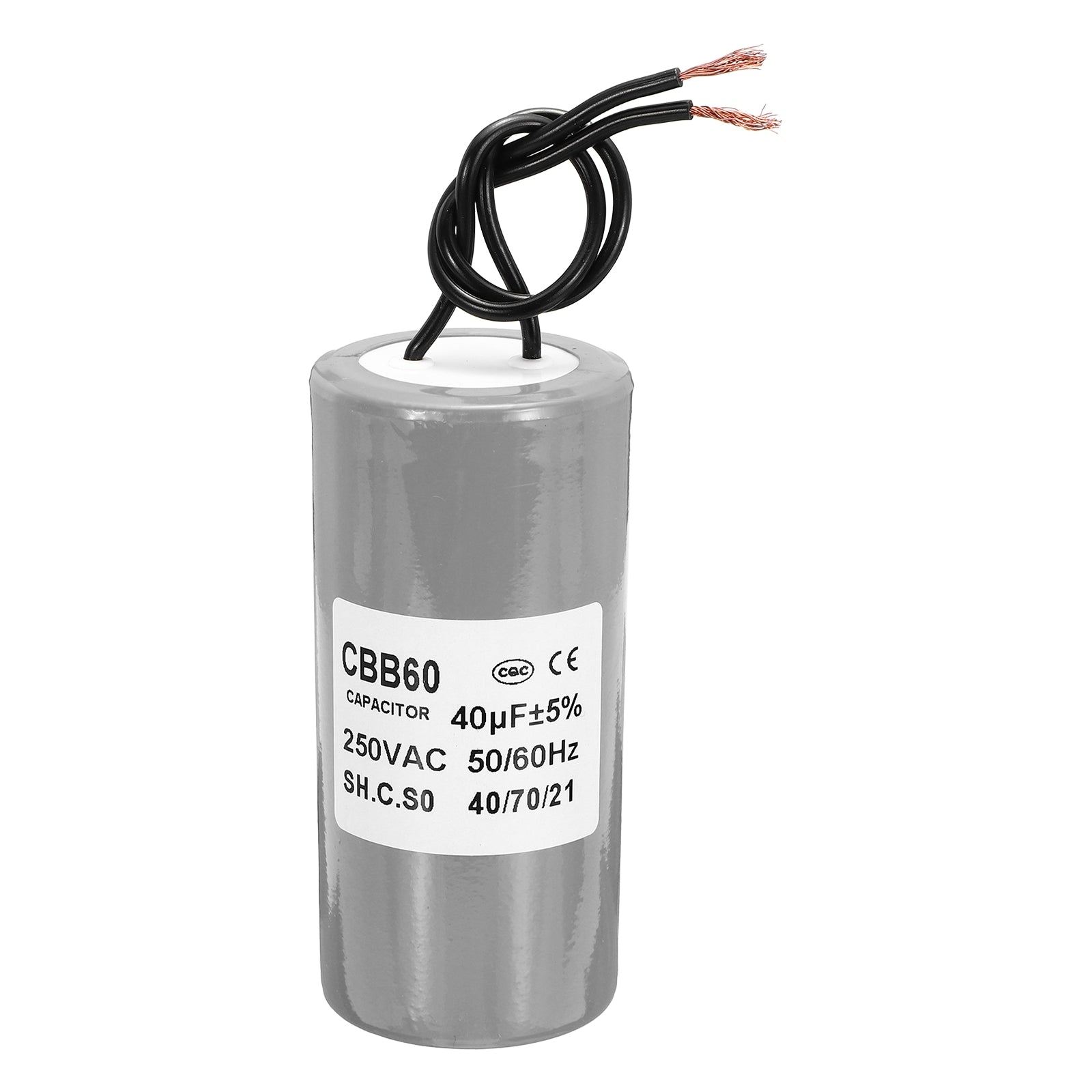 CBB60 40uf Running Capacitor,1Pcs AC 250V 2 Wires 50/60Hz Cylinder Grey ...