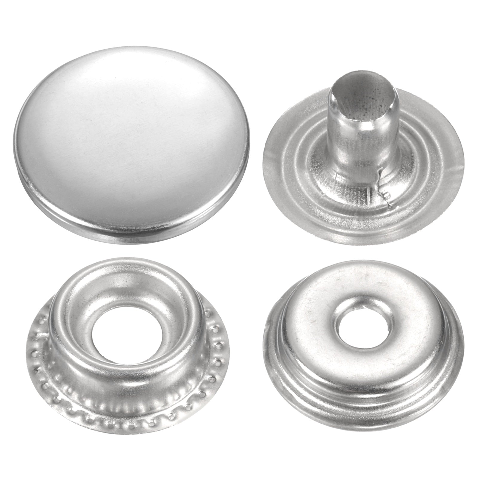 30Set Press-Stud Cap Button 15mm Metal Snap Fastener for Crafts, Silver ...